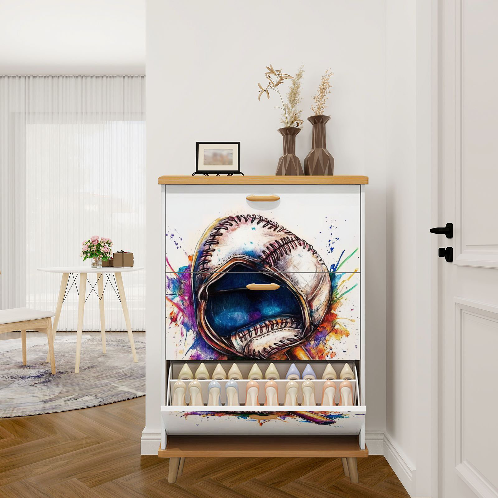 East Urban Home Shoe Storage Cabinet with 3 Flip Drawers for Baseball ...