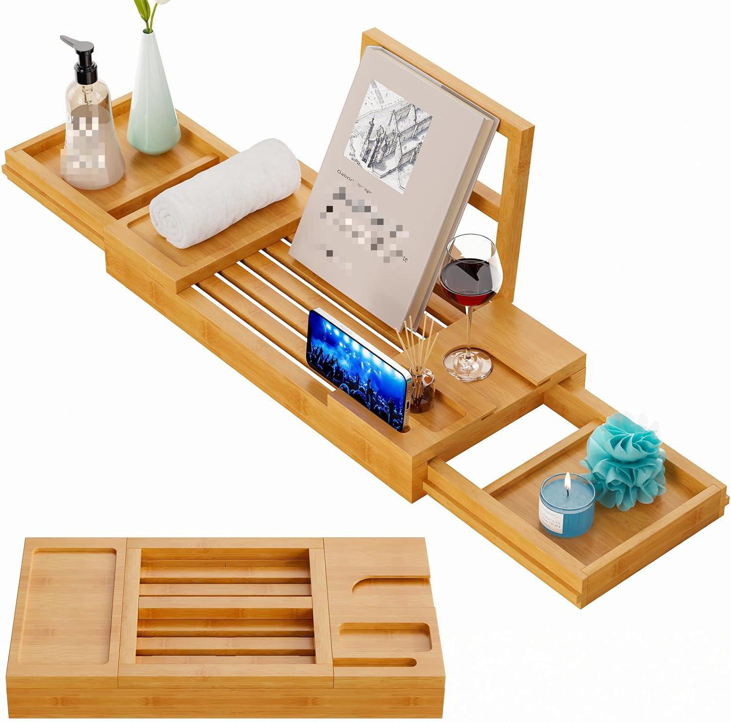 Rebrilliant Bamboo Bathtub Tray, Expandable Bathroom Tray, Waterproof ...