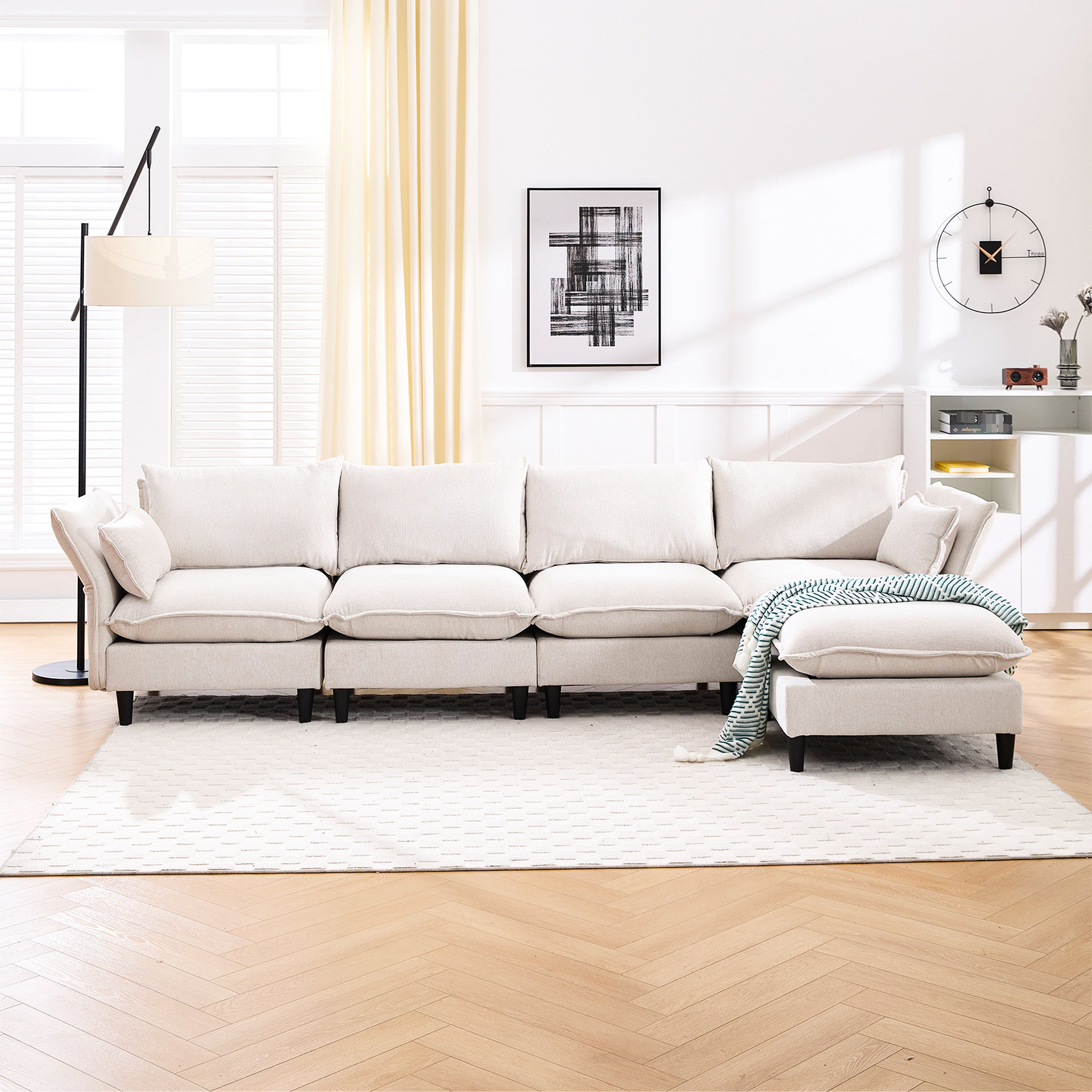 Latitude Run® 4 Beige Sectional - Living Room Decor Elevation With Movable , Smooth Finish Couch ...