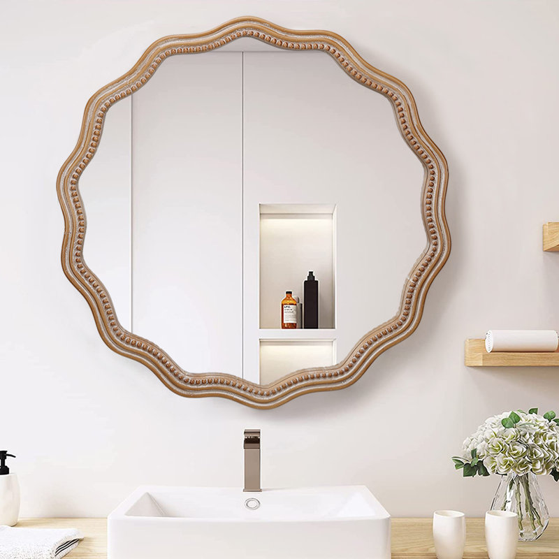 Highland Dunes Wood Round Wavy Wall Mirror | Wayfair