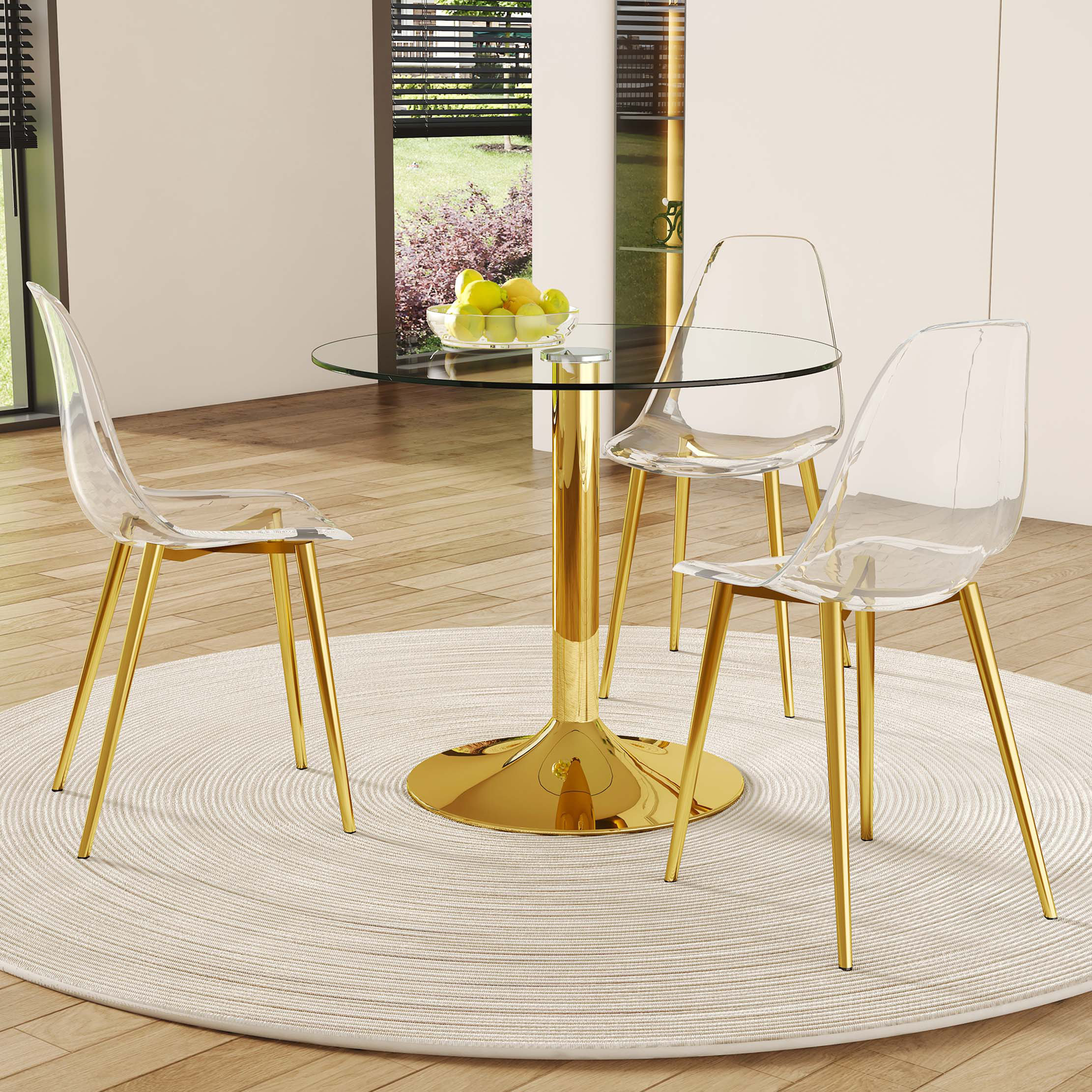 Ivy Bronx Table And Chair Set, Tempered Glass Round Dining Table- Metal Bracket And Base,Paired ...
