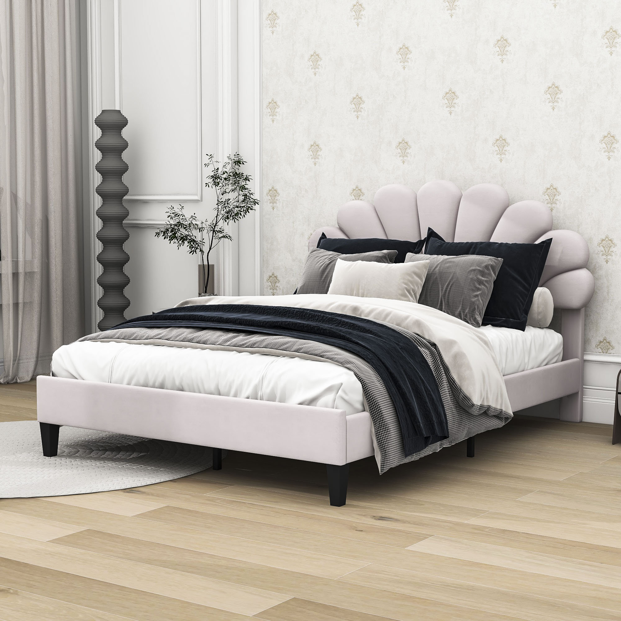 Mercer41 Nahomy Queen Upholstered Platform Bed with Flower Pattern ...