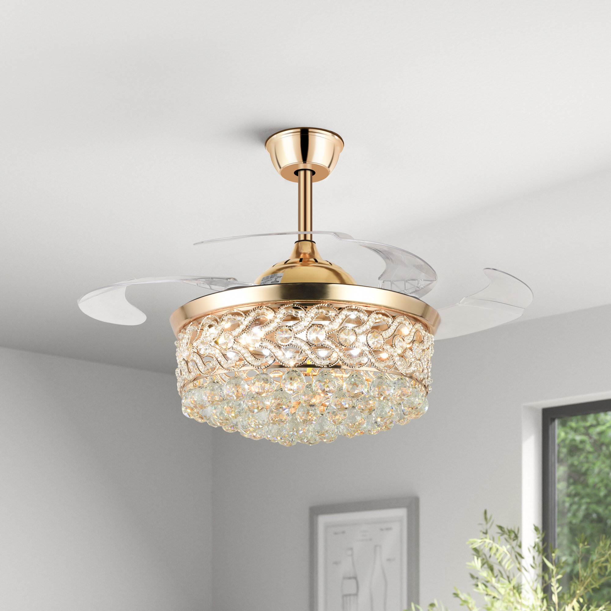 House of Hampton® 42'' Dericka 4-Blade LED Crystal Chandelier Ceiling ...