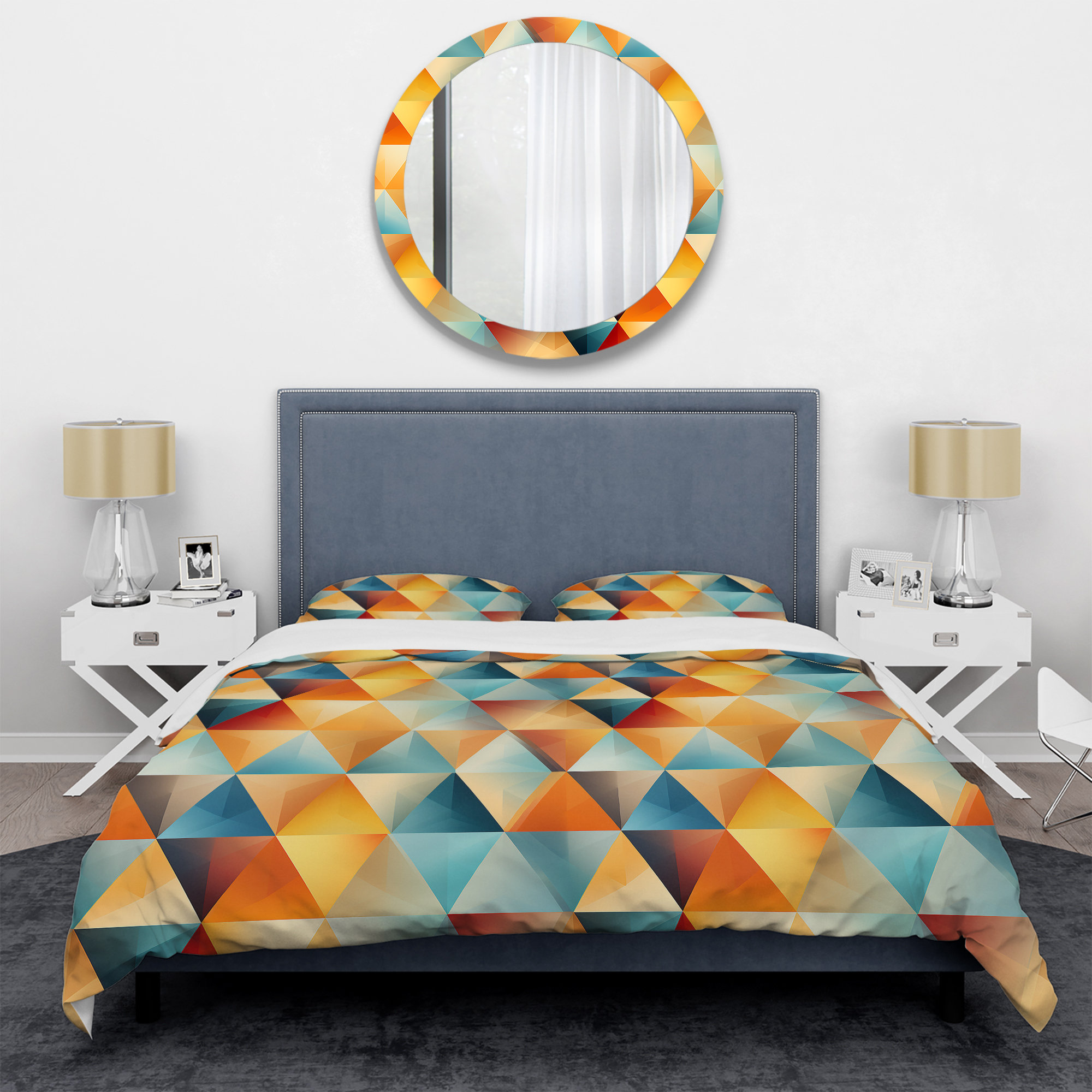 Design Art Orange And Blue Symmetry Tranquil Triangles I Duvet Cover ...