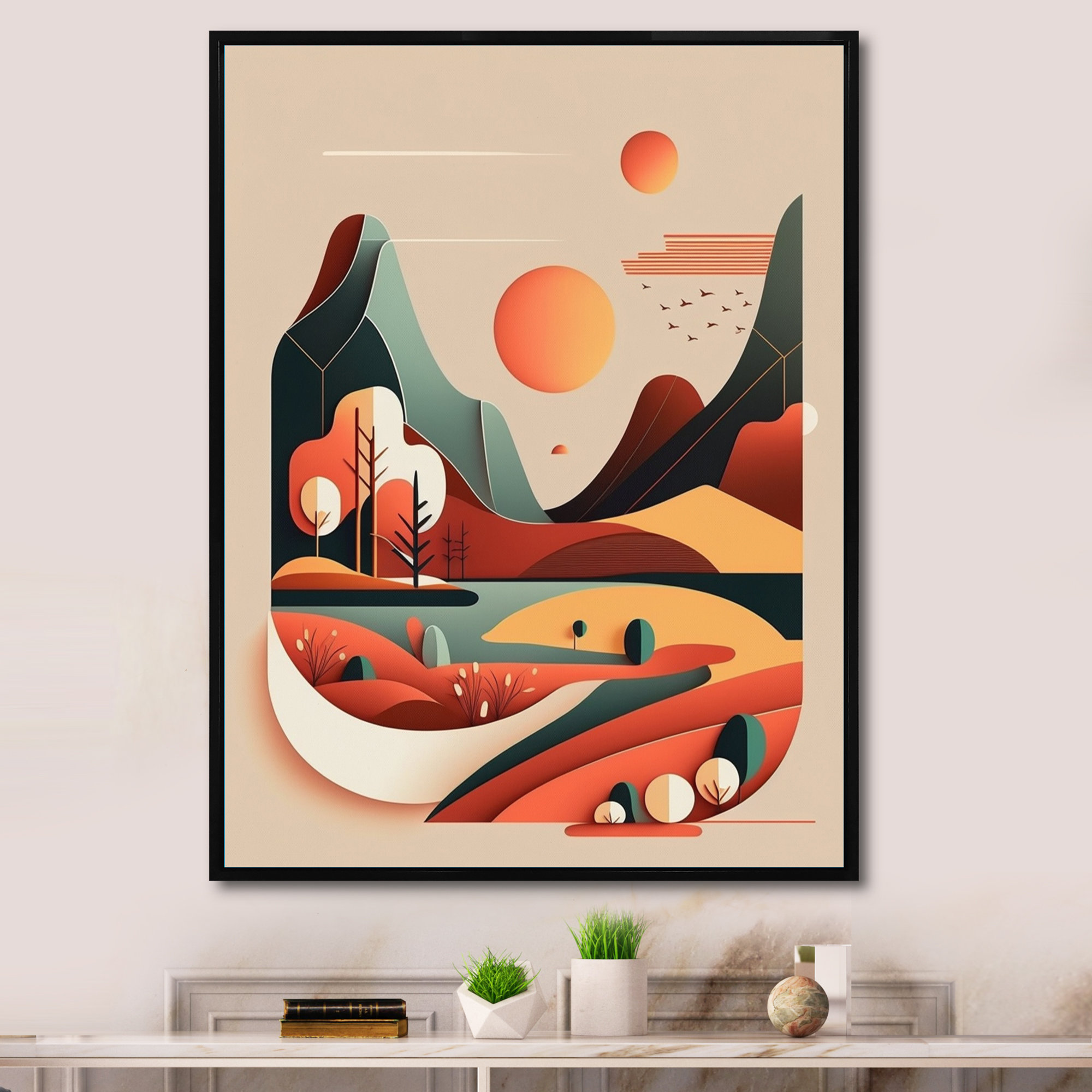 Millwood Pines Graphic Retro Full Moon Mountainscape I - Abstract ...