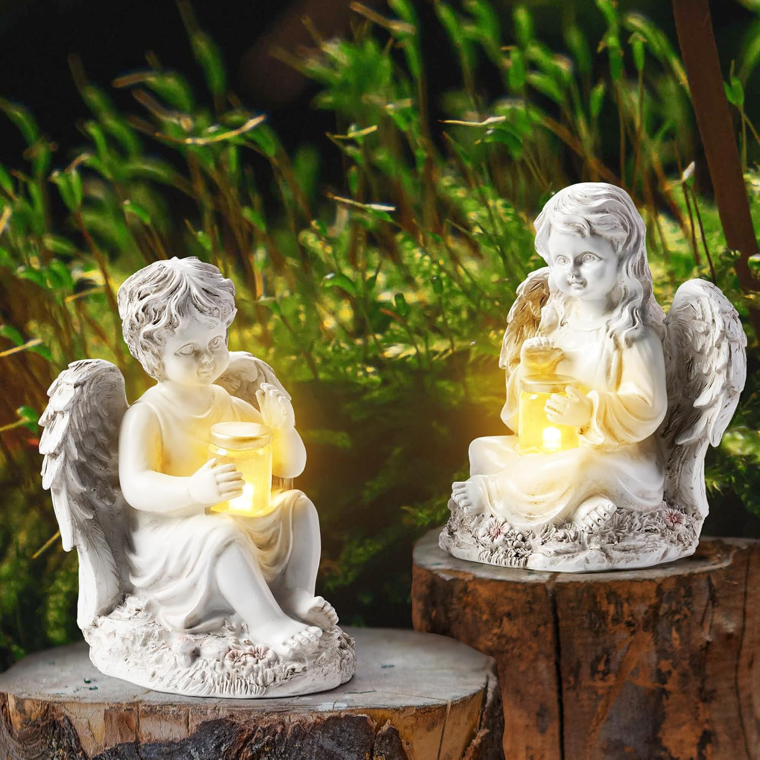 Trinx 2 Pack Outdoor Angel Statue Garden Decor, Classic Solar Angel ...