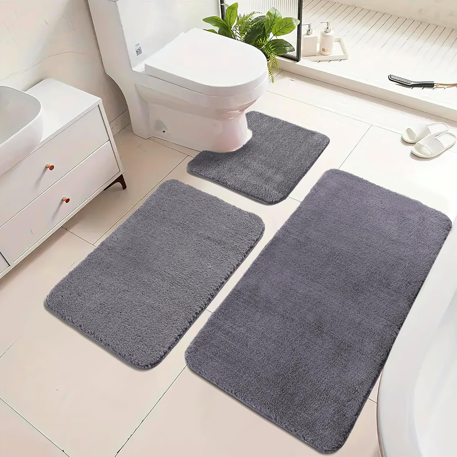 Ebern Designs 3 Piece Bathroom Rugs Set - Non-Slip Bath Rugs for ...