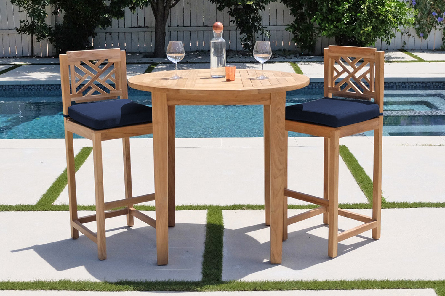 Willow Creek Designs 3 pc Monterey Teak Bar with 40" Round Bar Table ...