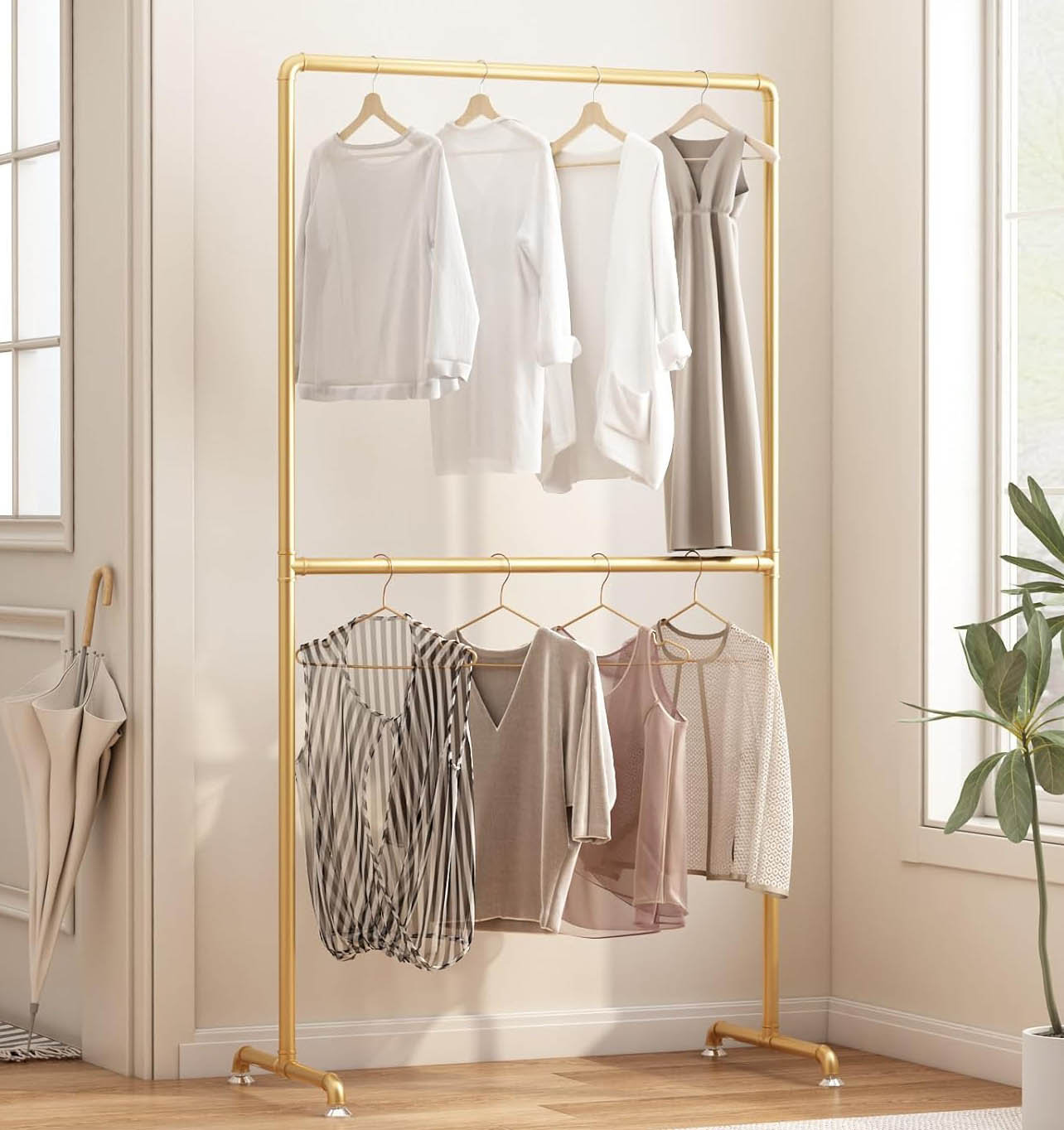 Williston Forge Industrial Pipe Clothing Rack, Heavy Duty Metal Clothes ...