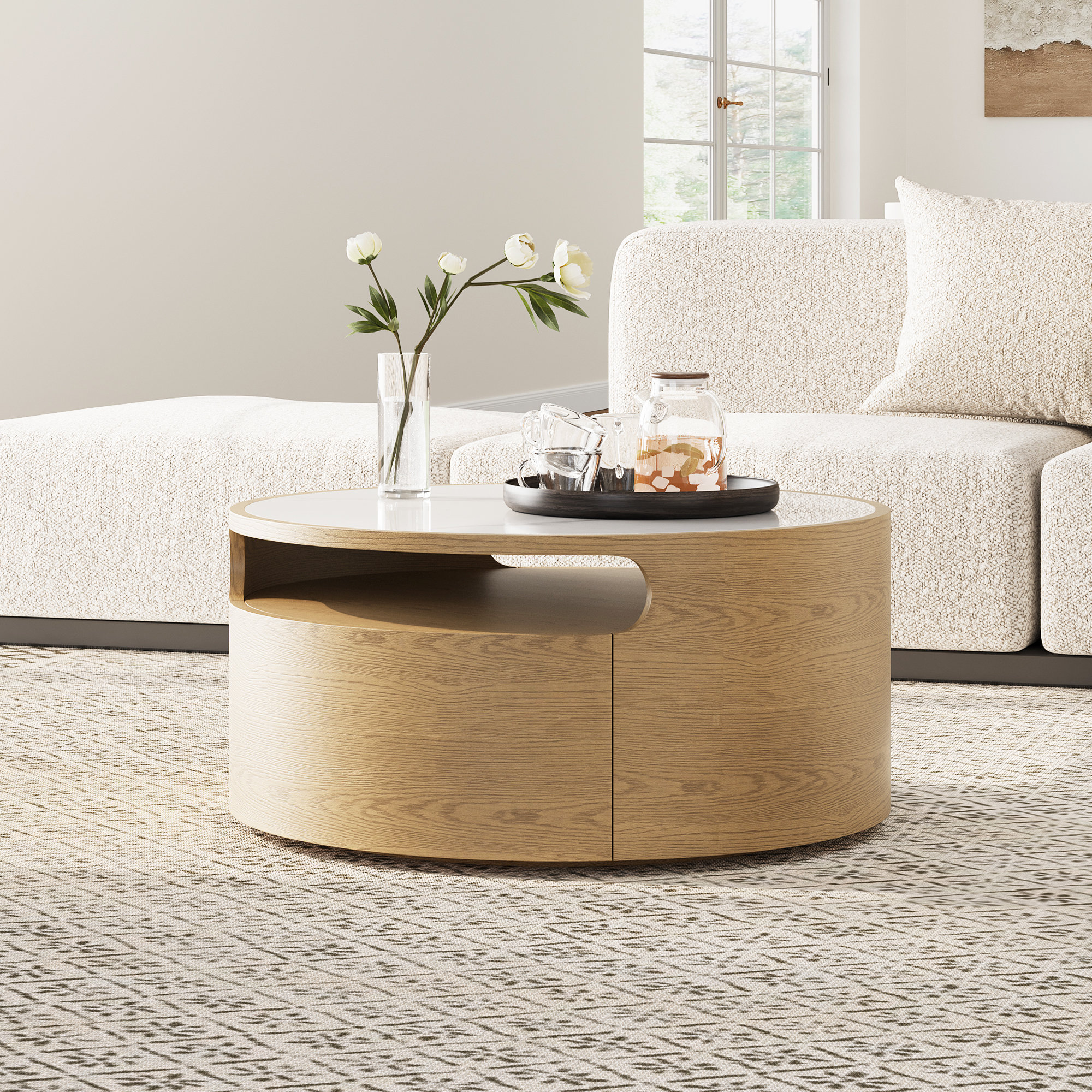 Orren Ellis 31.5" Modern Natural Wood Round Coffee Table, with 2 ...