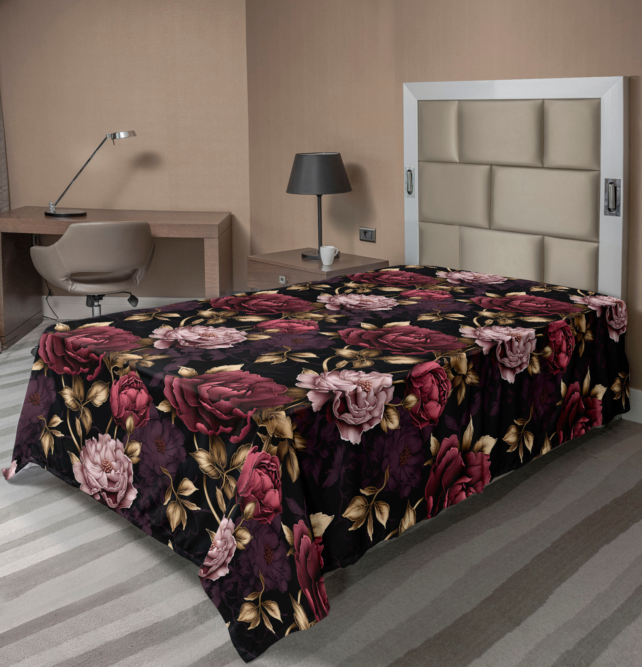 Ambesonne Dark Floral Flat Sheet Goth Boho Wild Roses Dark Mauve and ...