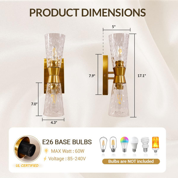 Wrought Studio™ Industrial 2-Light Tapered Light Fixtures with Hammered ...