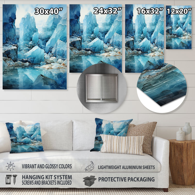 Millwood Pines Teal Glacier Crystalline Wonderland I On Metal Print ...