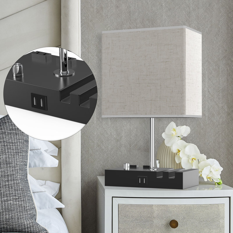 Ebern Designs Marshawn Table Lamp with 2 USB Ports, 2 Power Outlets and ...