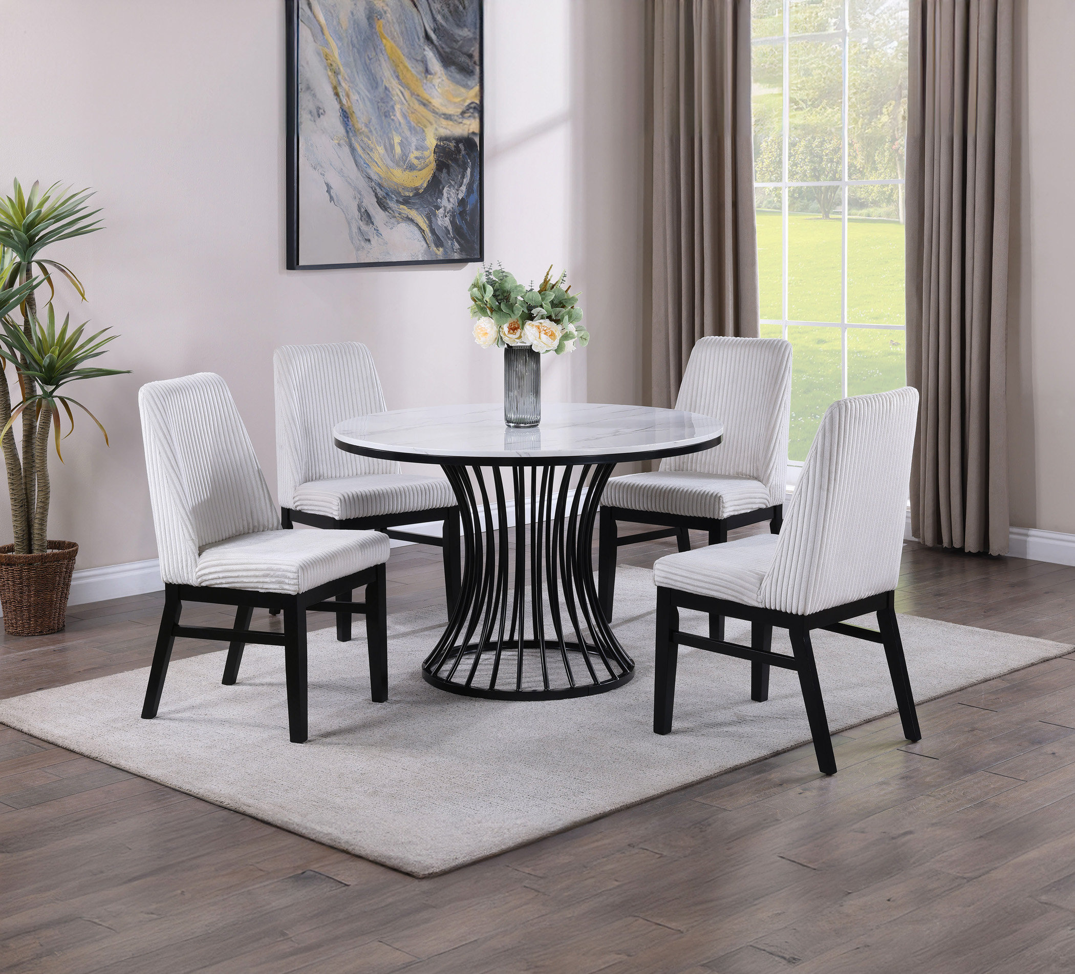 Latitude Run® 5Pc Dining Set Contemporary Modern Style White Faux ...