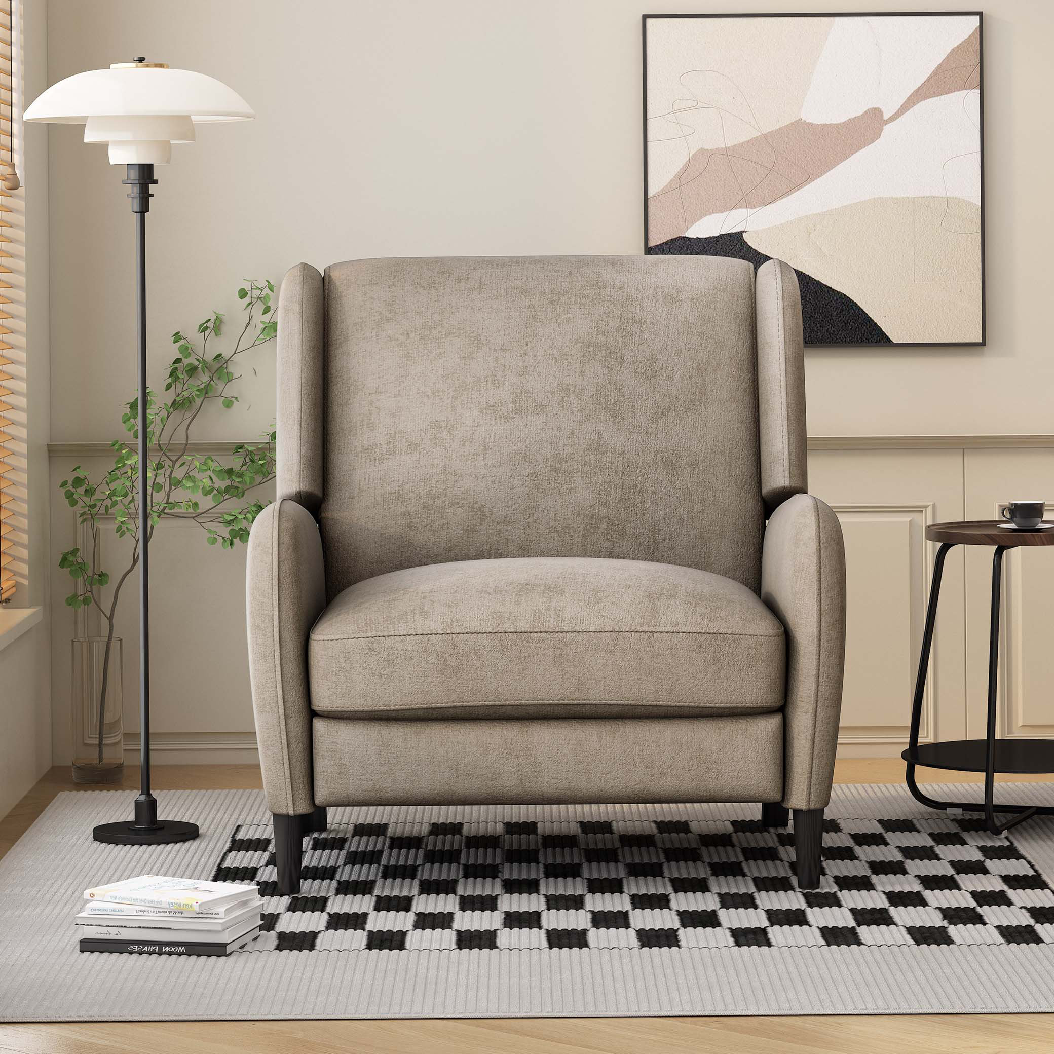 Latitude Run® Oversized Textured Fabric Pushback Recliner Dark Beige ...