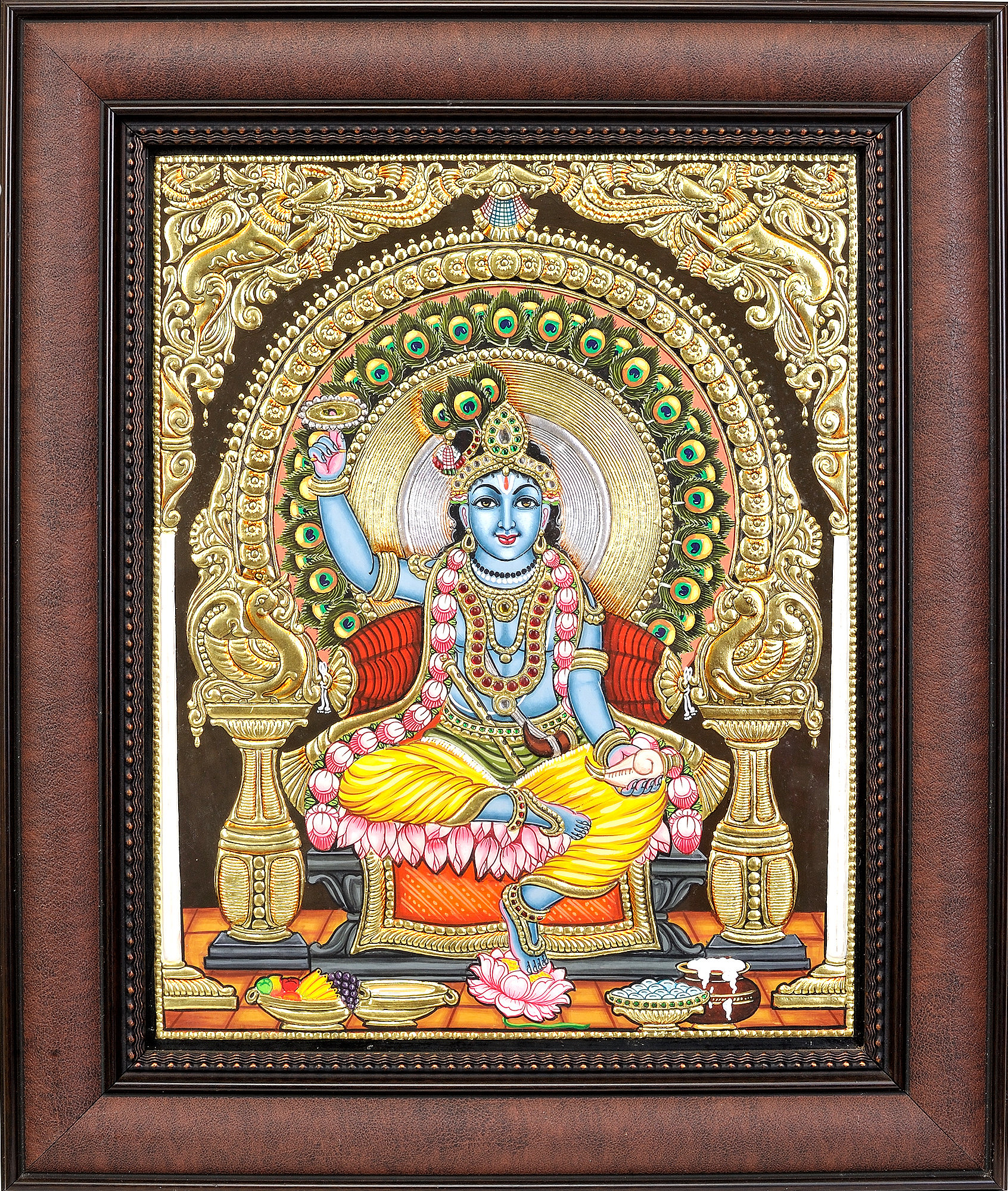 Bungalow Rose Chakradhari Shri Krishna Framed Tanjore Painting | Wayfair