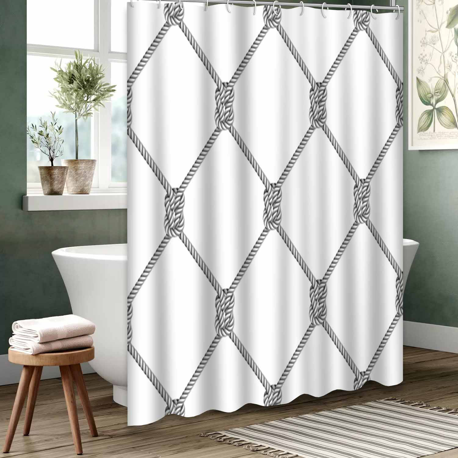 East Urban Home White Waterproof Shower Curtain,Seamless Gray Rope ...