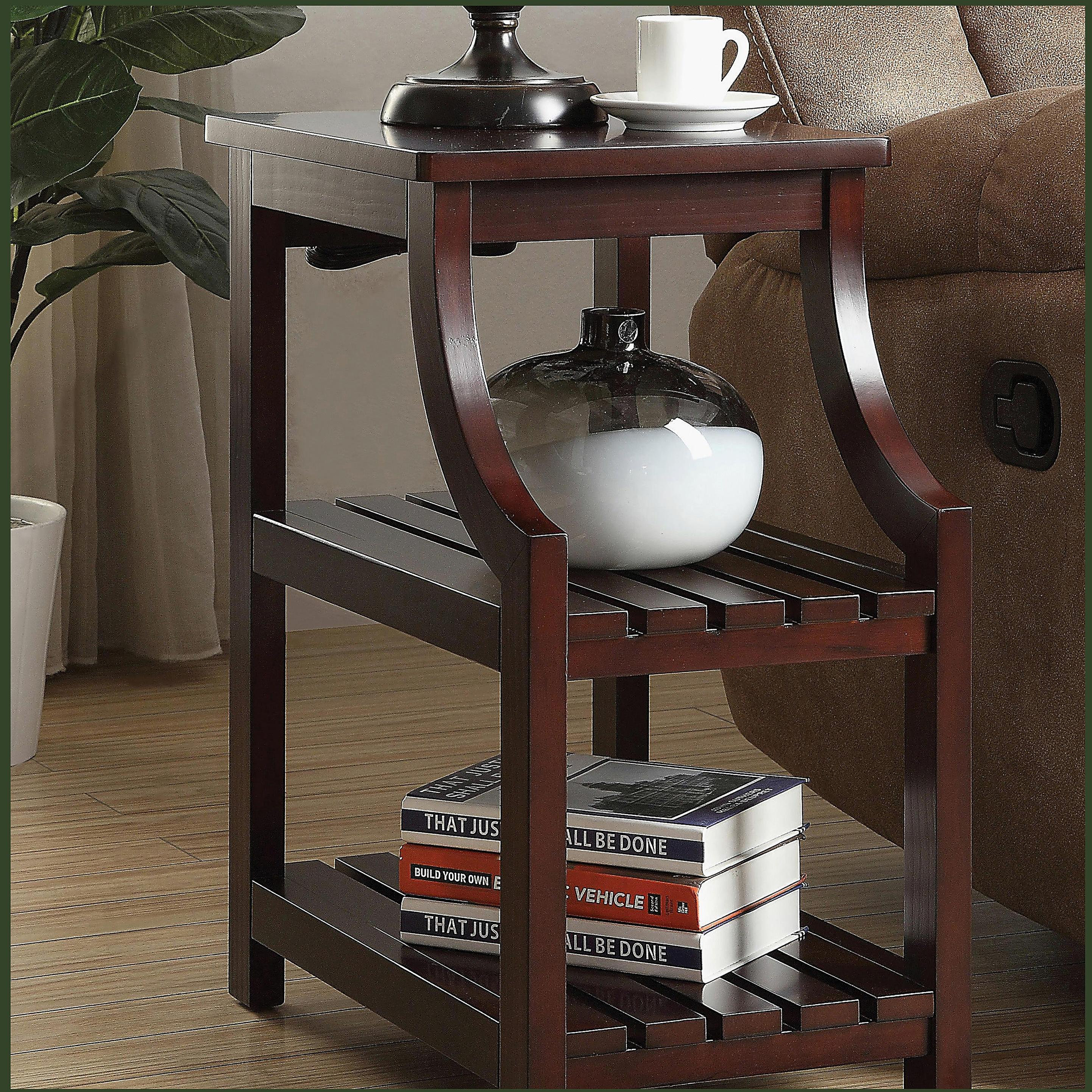Red Barrel Studio® Coffee-colored side table with USB charging station ...