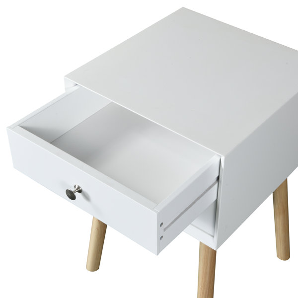 George Oliver Mid-century Modern White Side Table, Bedside Table With 2 ...