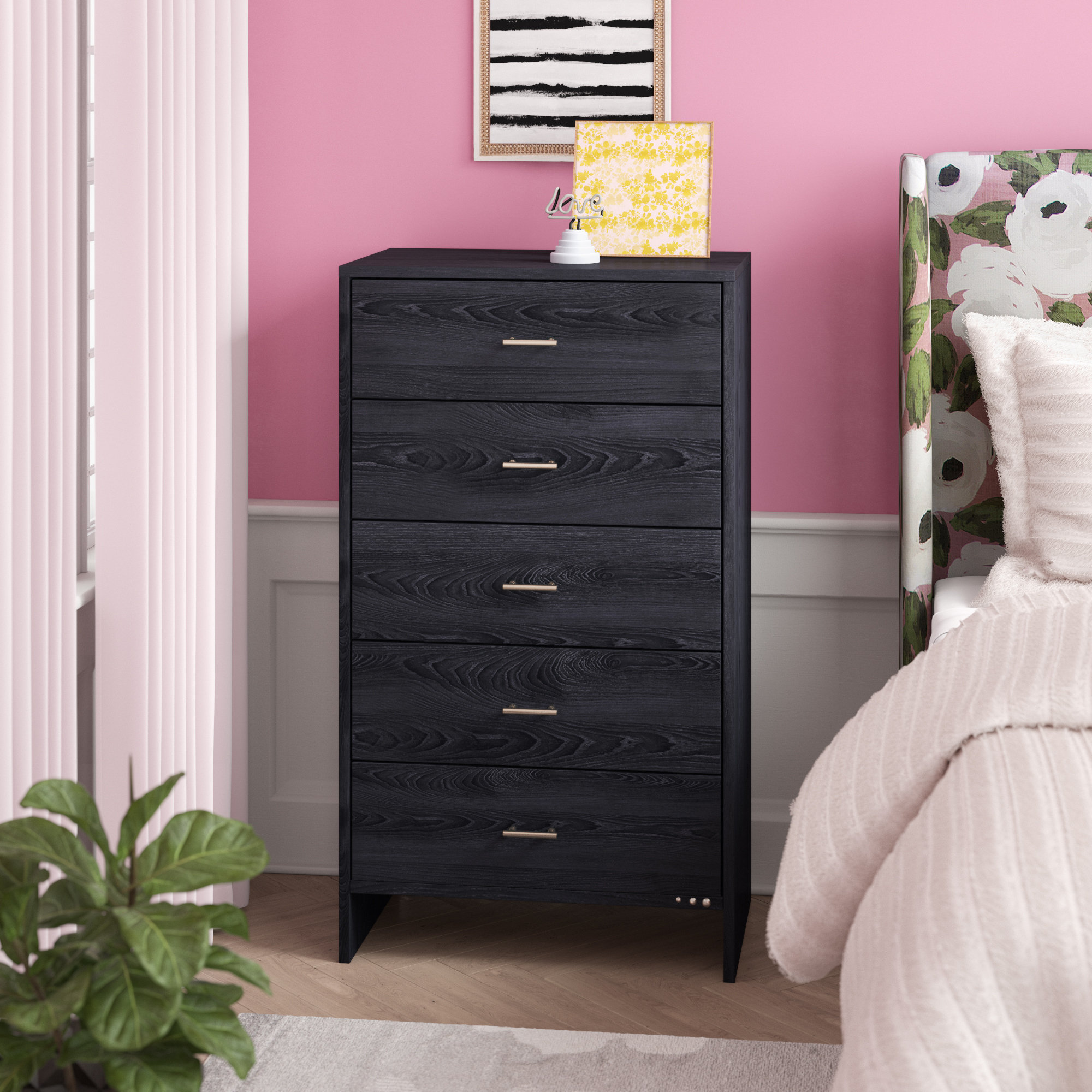 Everly Quinn Sille 5 Drawer Smoked Ash Chest | Wayfair