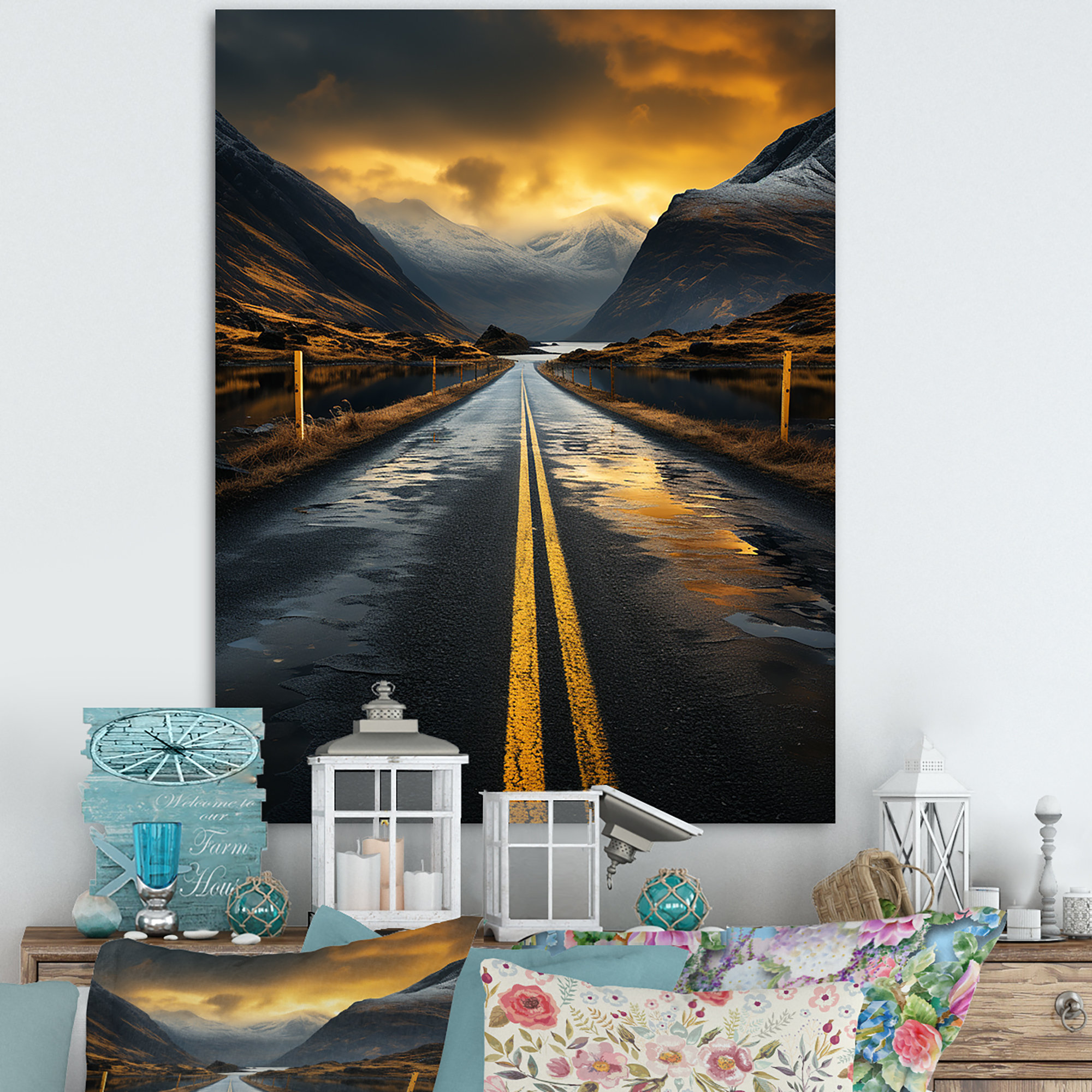 Millwood Pines Road Gold And Grey Sunset III - Landscape & Nature Wall ...