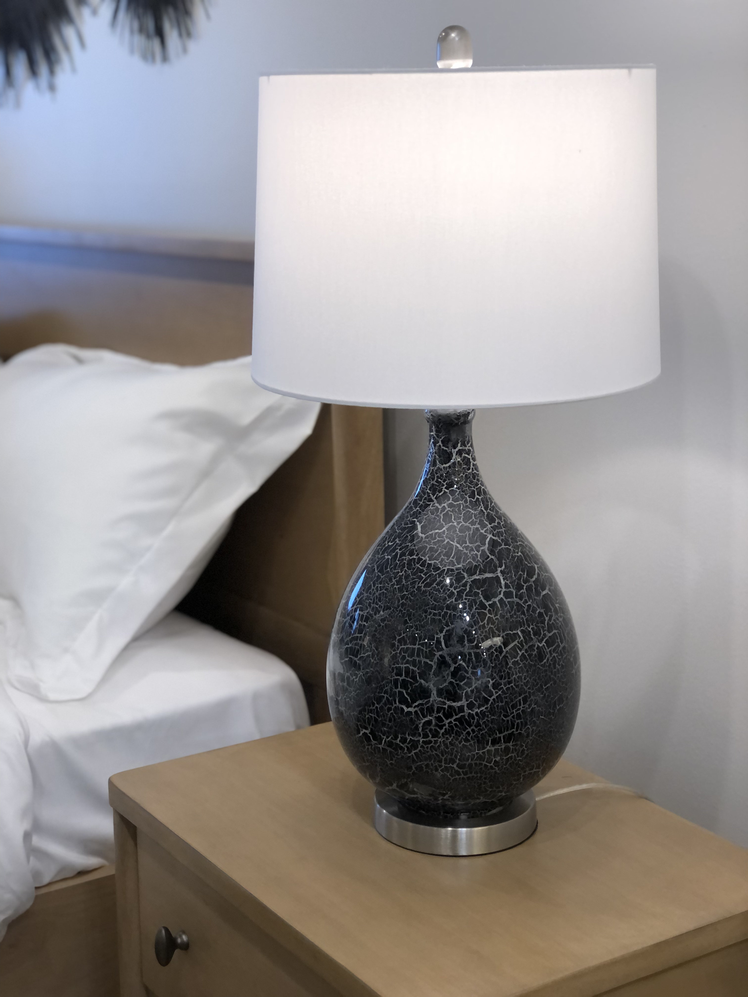 Orren Ellis Elegant Coastal Grey-Silver Glass Table Lamps with Soft ...