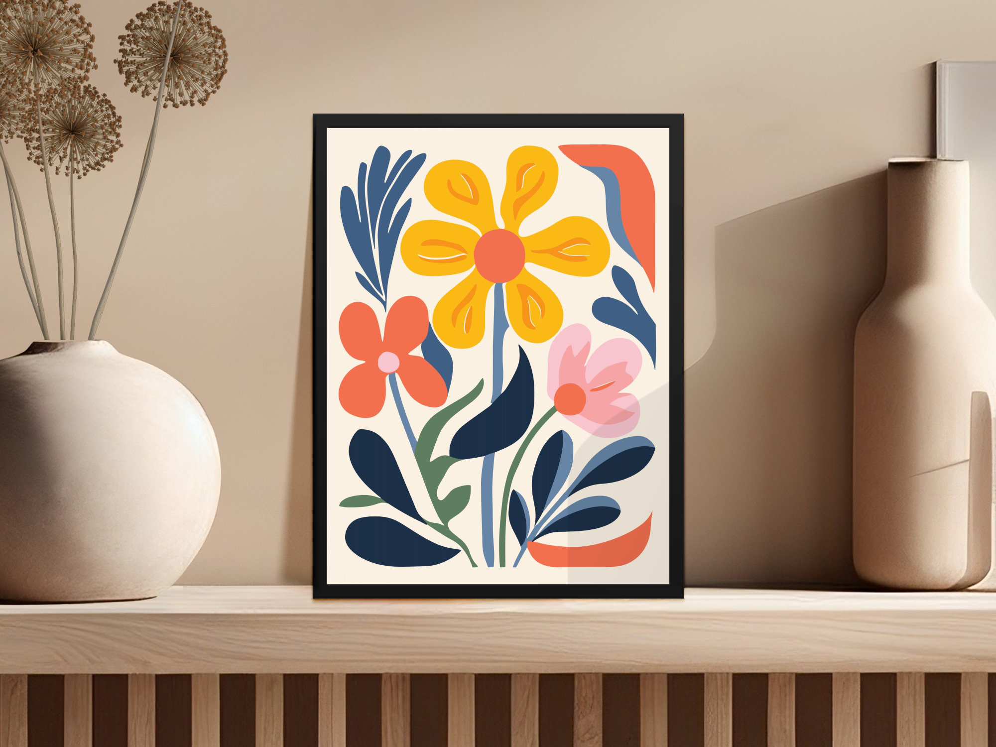 Brayden Studio Abstract Floral Design Bright Blooms Modern Art Poster ...