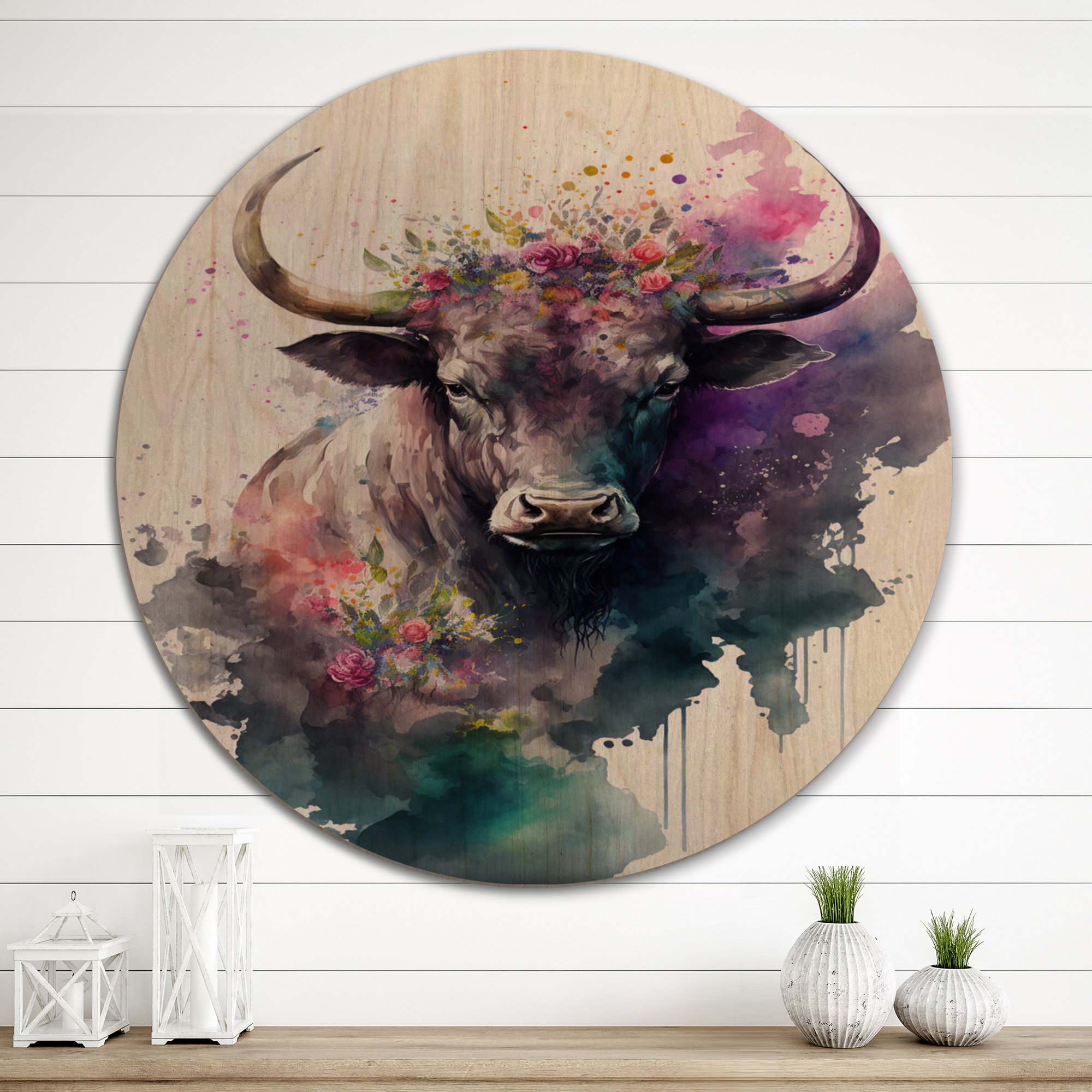 Rosalind Wheeler Cute Taurus Floral Art III - Animals Wood Wall Art ...