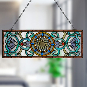Lark Manor™ 8.5"H Amalbena Rectangular Stained Glass Pub Window Panel ...