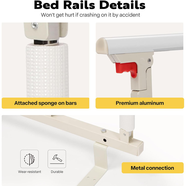 vivohome White Foldable Adjustable Bed Guard Rail For Elderly Adult ...