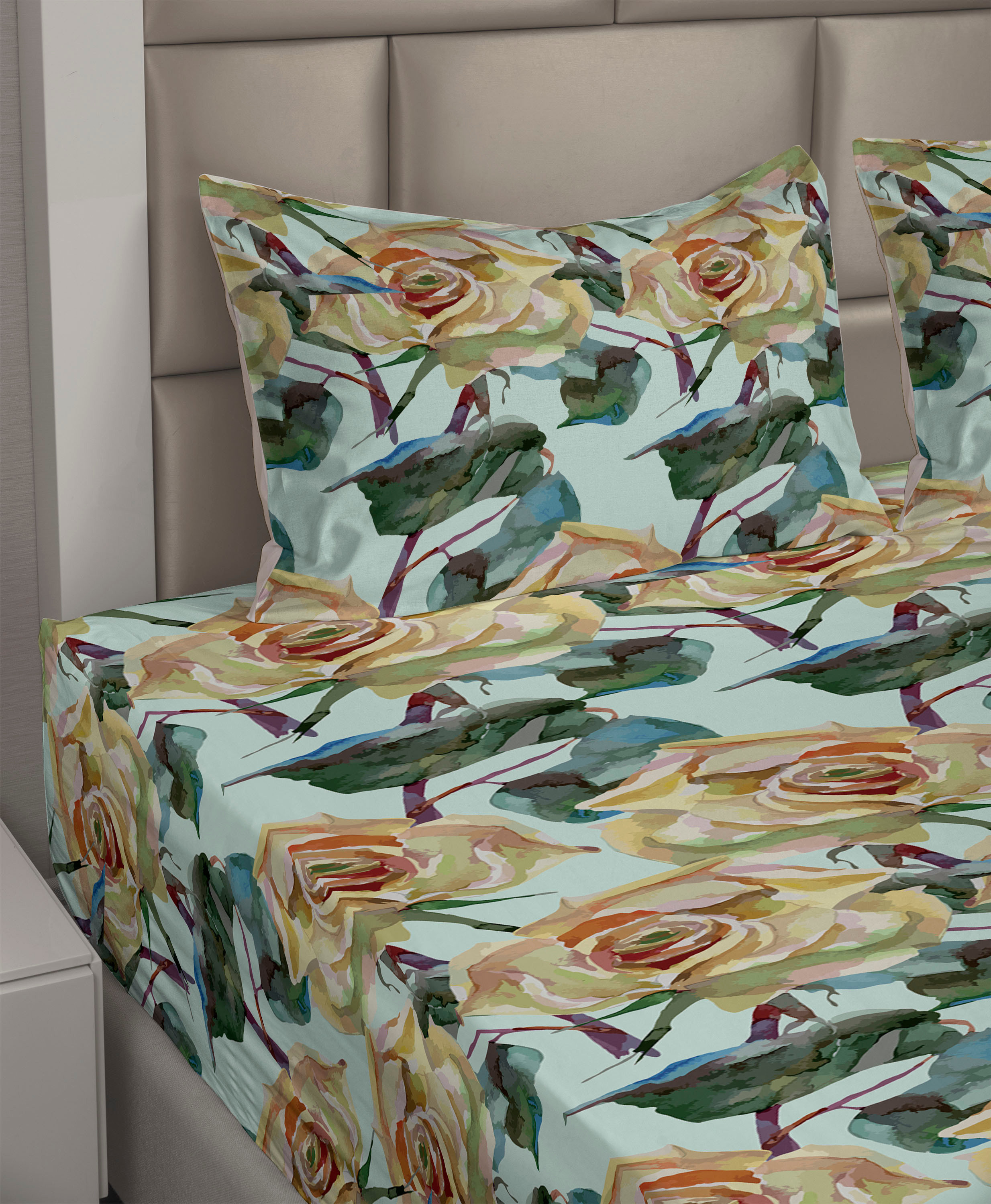 Ambesonne Vintage Rose Sheet Set Aquarelle Retro Floral Avocado Green ...