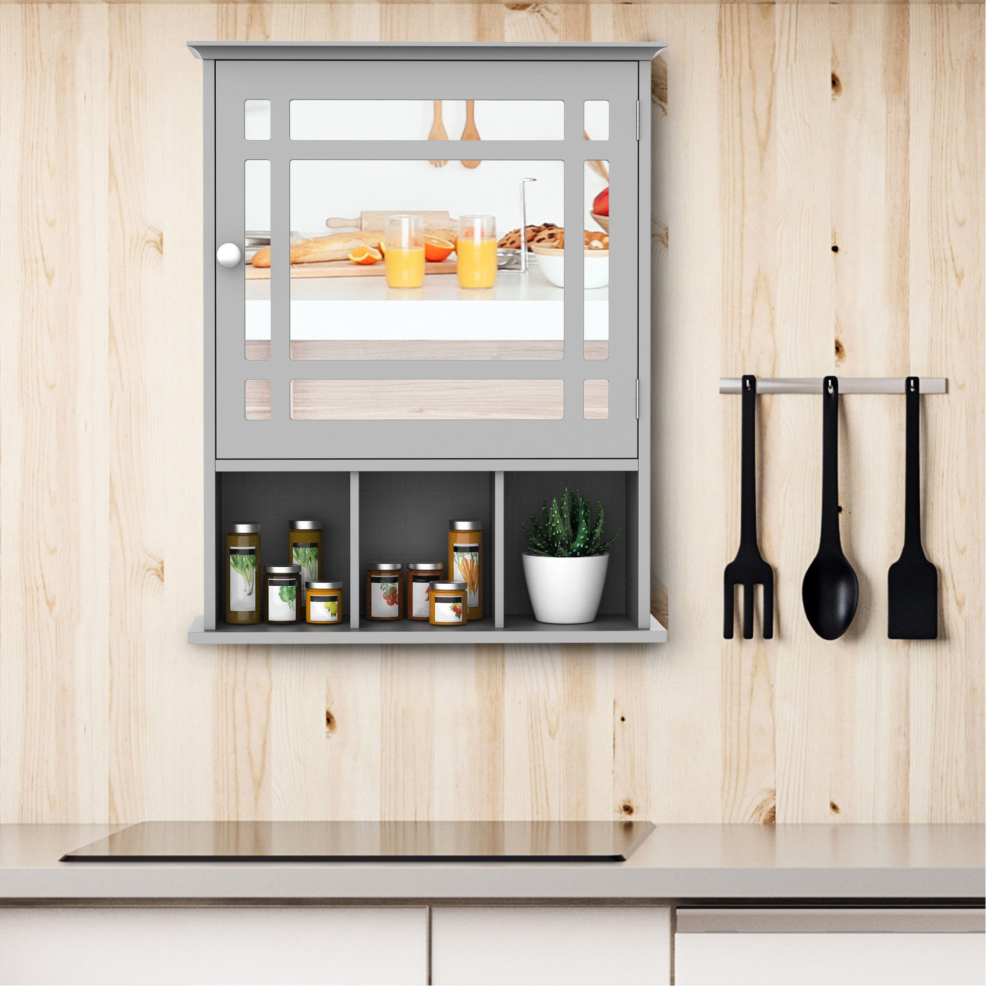 Winston Porter Gray Wall Mounted Bathroom Storage Cabinet - With Mirror ...
