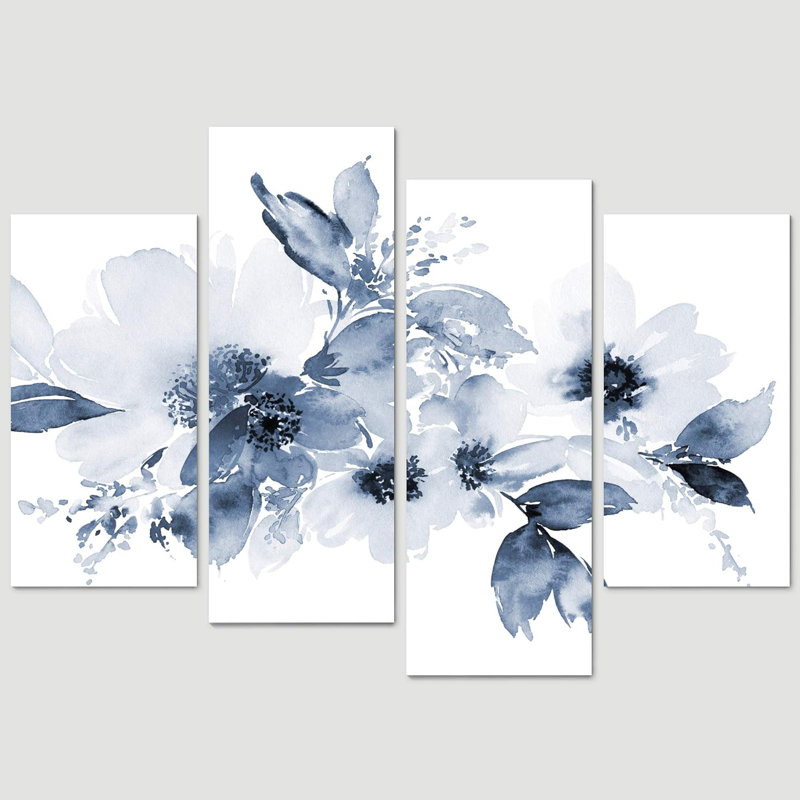 IDEA4WALL Minimal Botanical Watercolor Pastel Blue Flowers Abstract ...