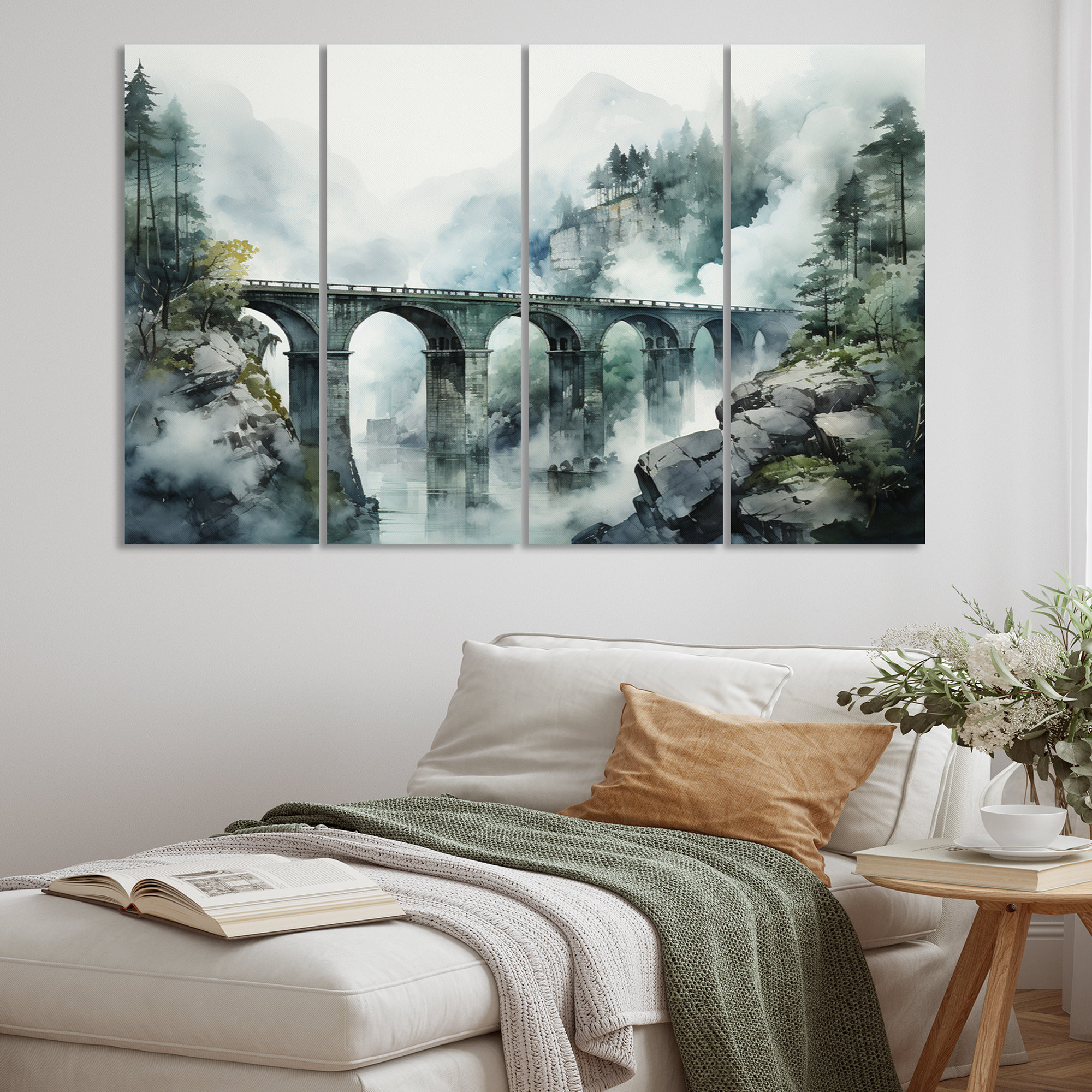 Design Art Green Bridge Misty Overpass - Architecture Metal Wall Decor ...
