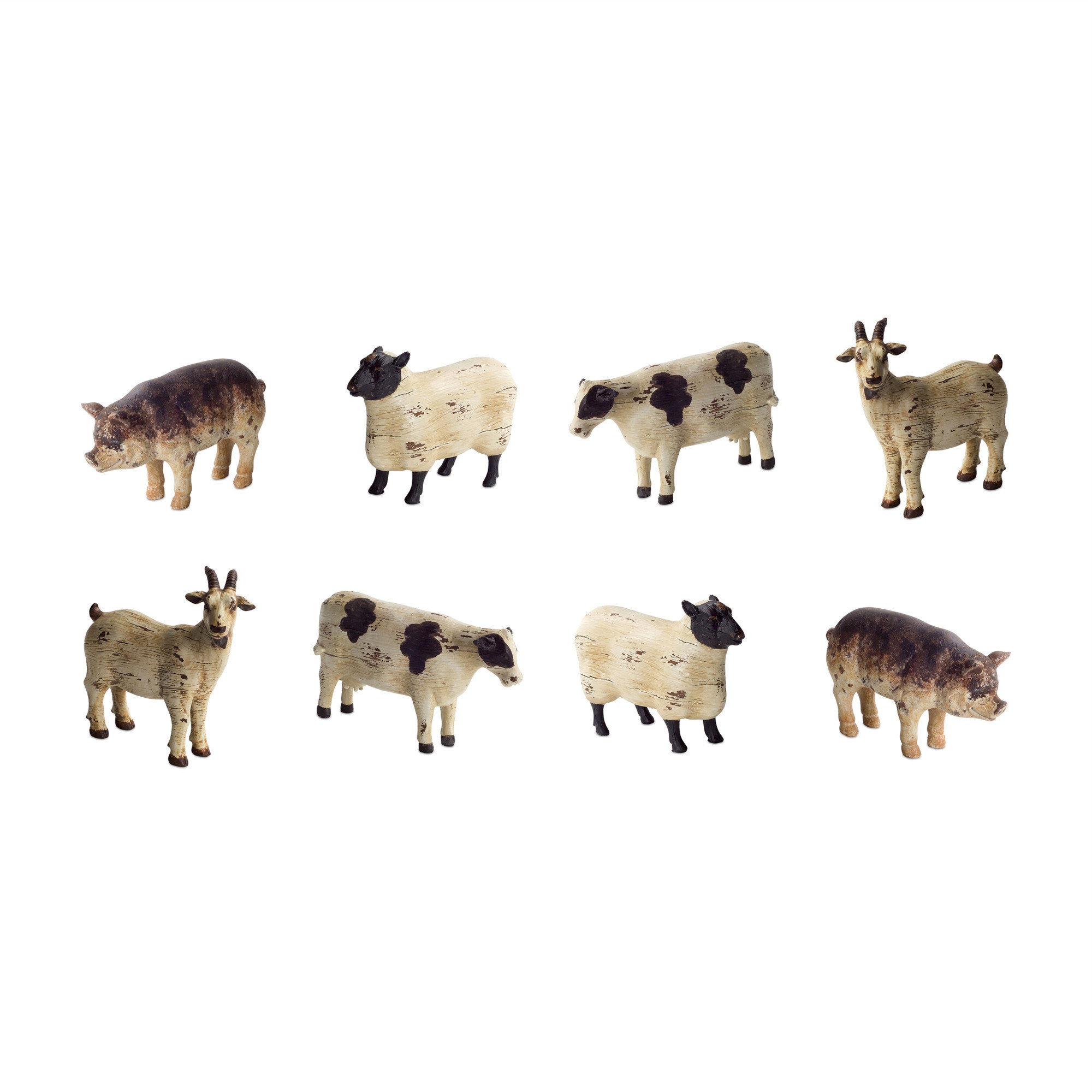 Rosalind Wheeler Set Of Eight 0" Brown And White Polyresin Farm Animals ...