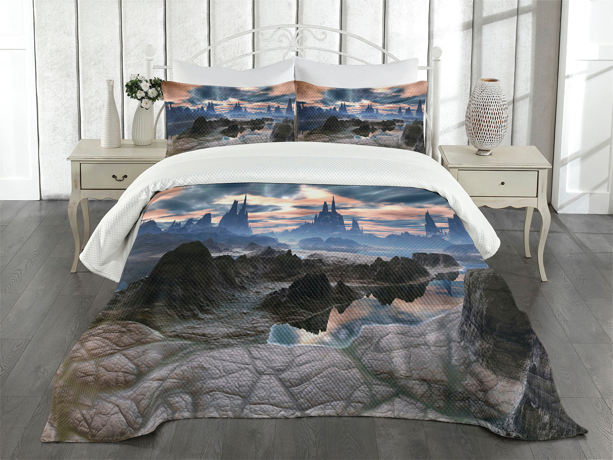 Ambesonne Ambensonne Fantasy Bedspread Rock Towers Alien World Dark ...