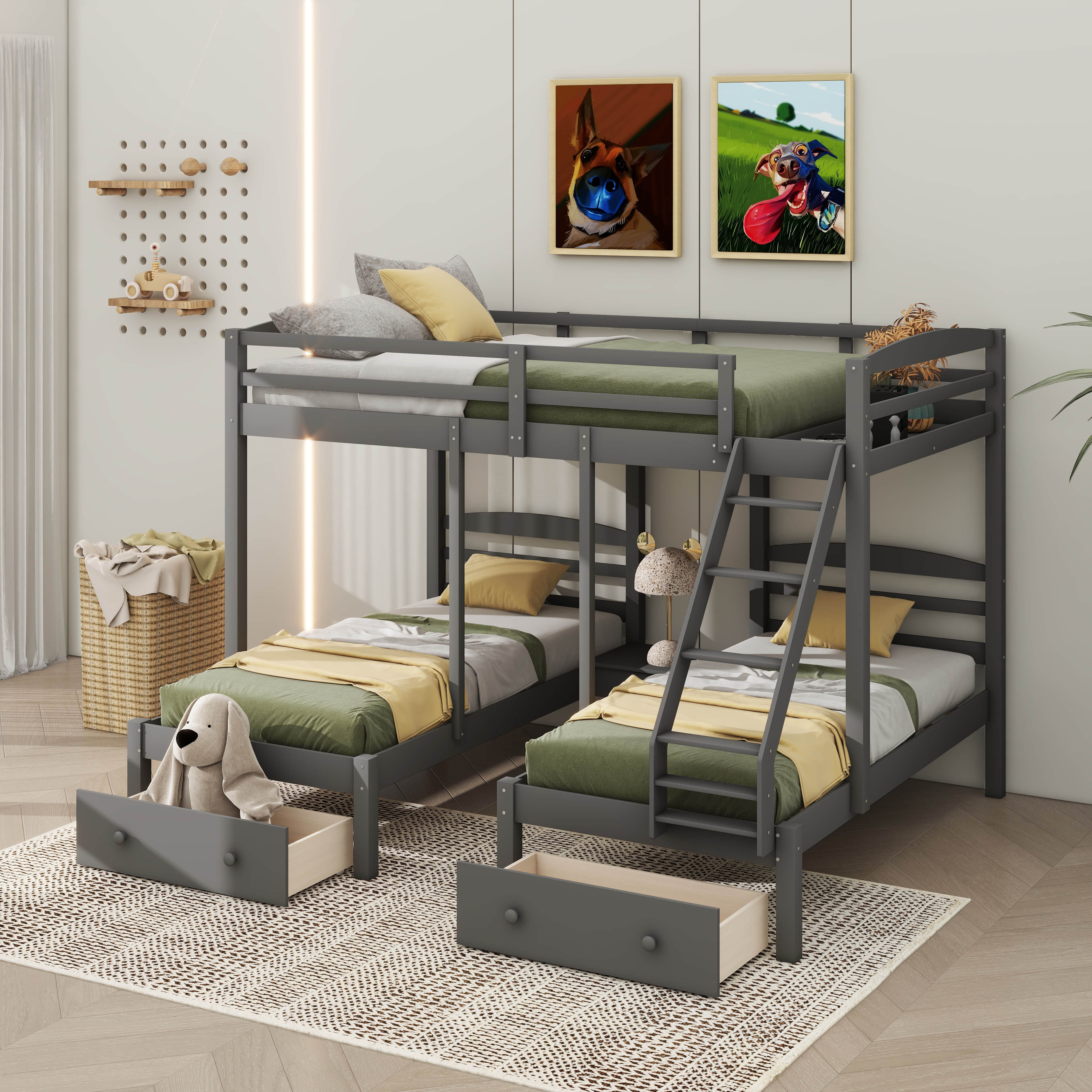 Harriet Bee Triple Bunk Bed In A Full-Over-Two-Twin-Beds Configuration ...
