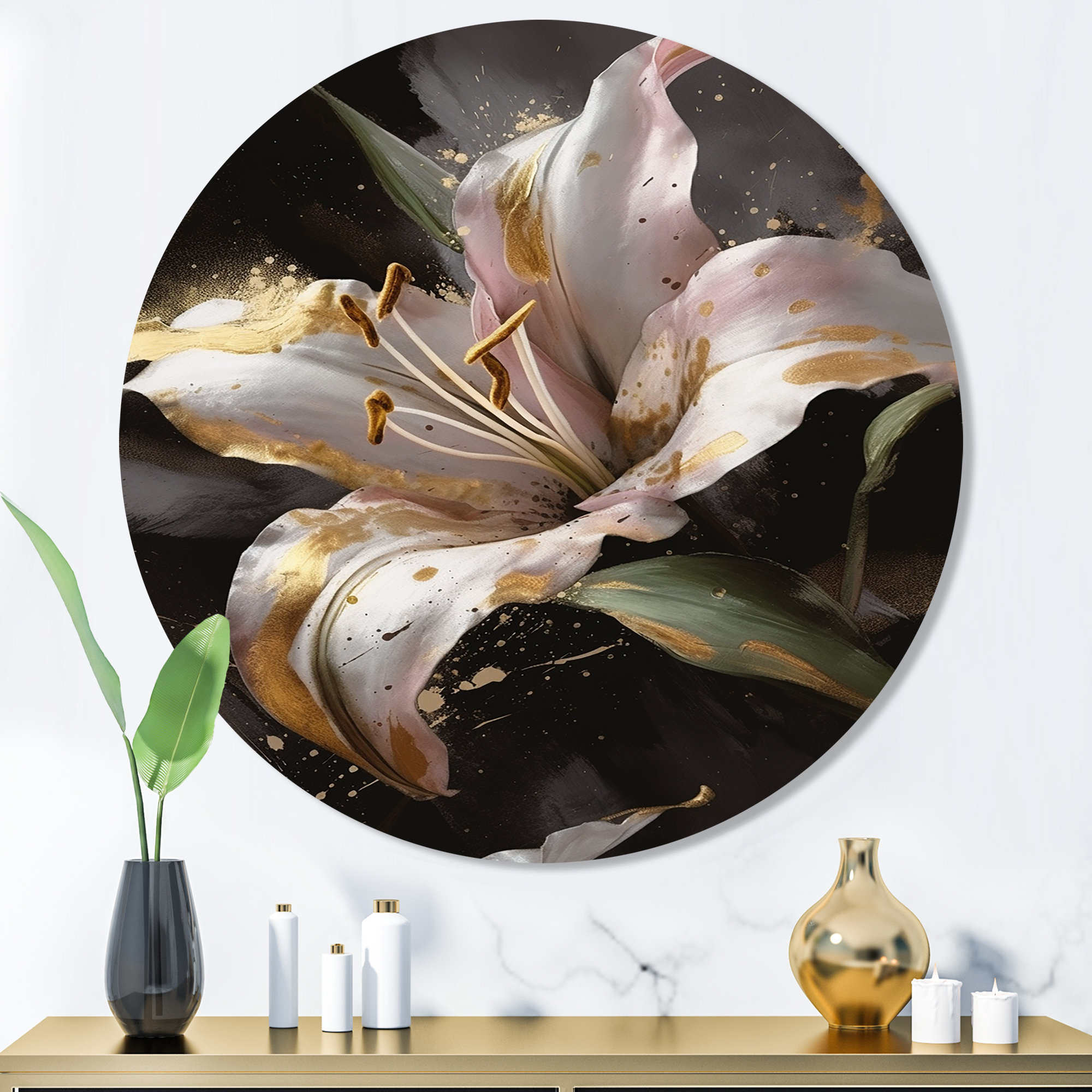 House of Hampton White Graceful Lilies III - Floral Lily Metal Wall ...