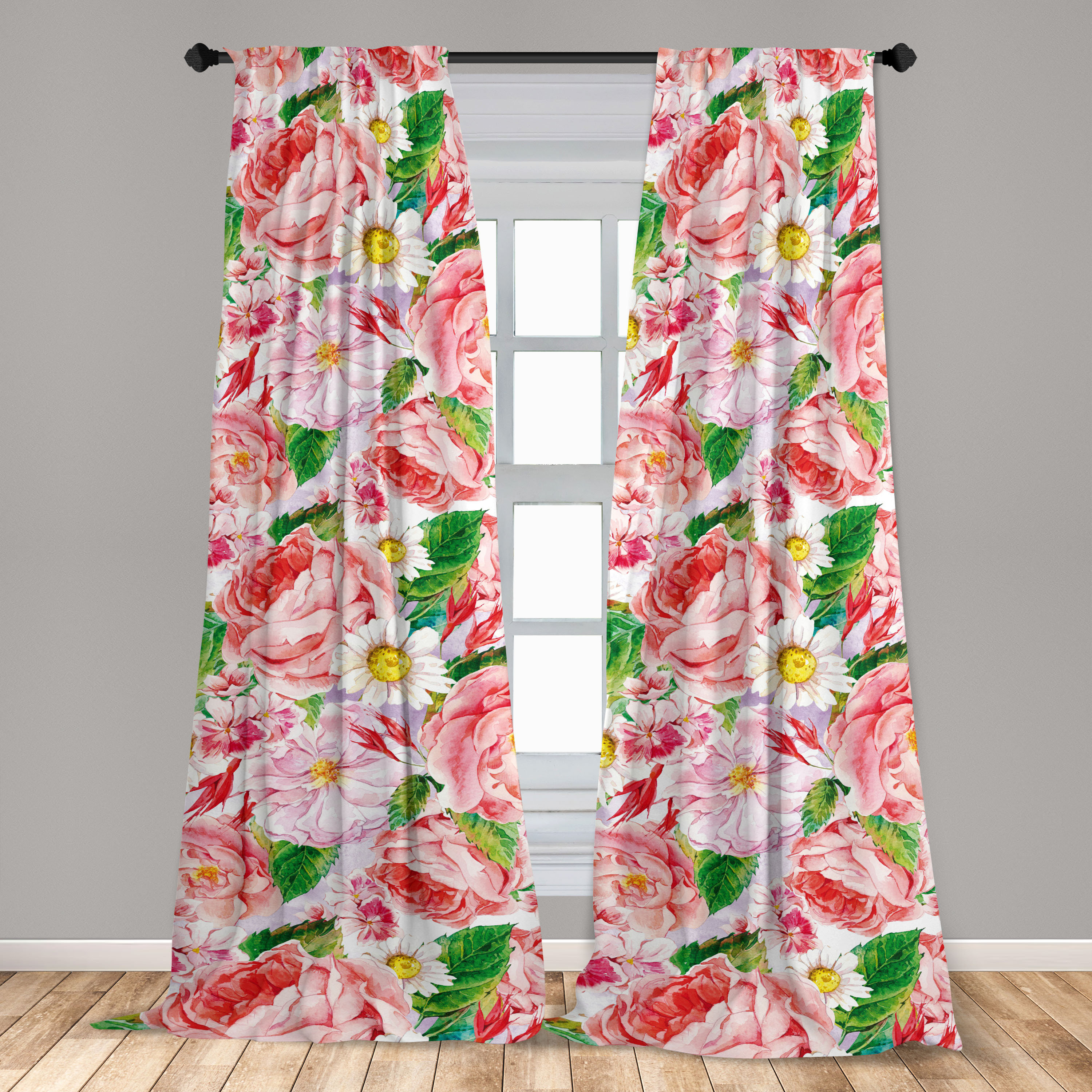 East Urban Home Blooming Roses Curtains Daisy and Rose Print Pair of ...