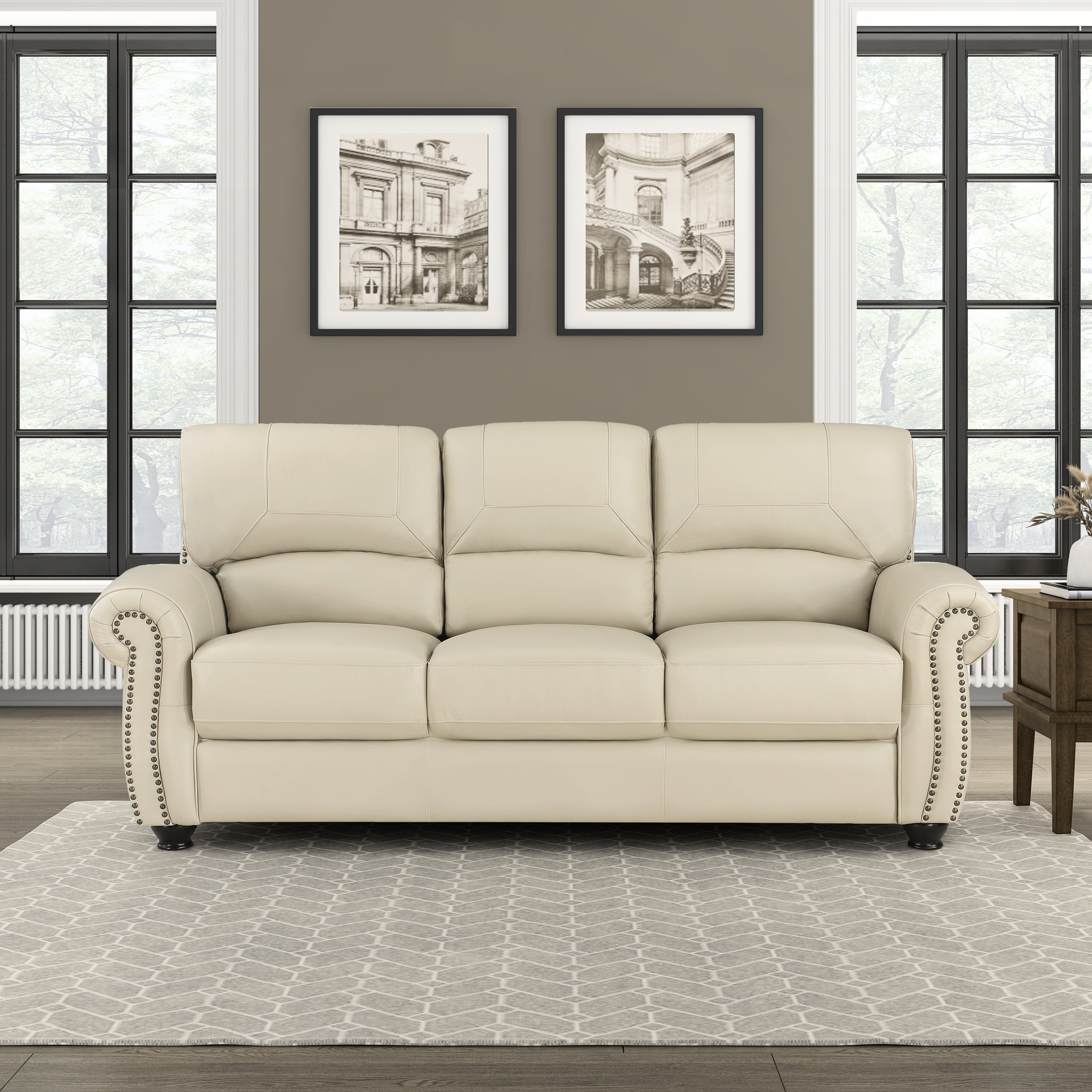 Darby Home Co Neoga 84"W Genuine Top Grain Leather Roll Arm Sofa ...