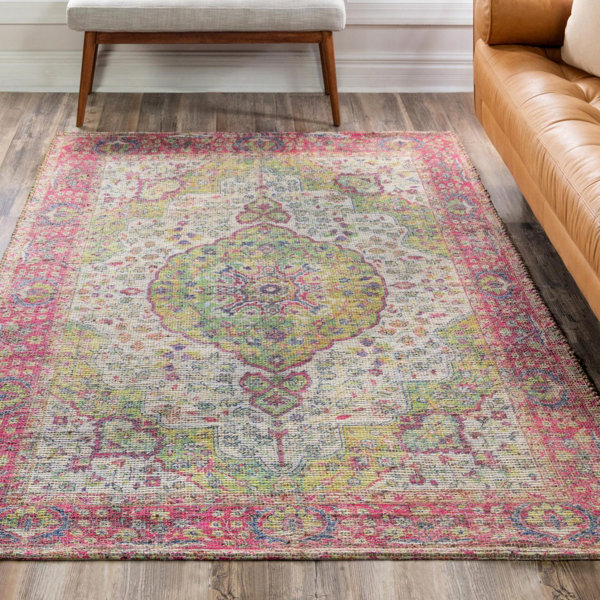 Langley Street Watkin Hand Loomed Pink/Yellow/Green Rug & Reviews | Wayfair