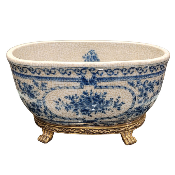 Danny's Fine Porcelain Blue/White/Gold Bronze Ormolu Porcelain Cachepot ...