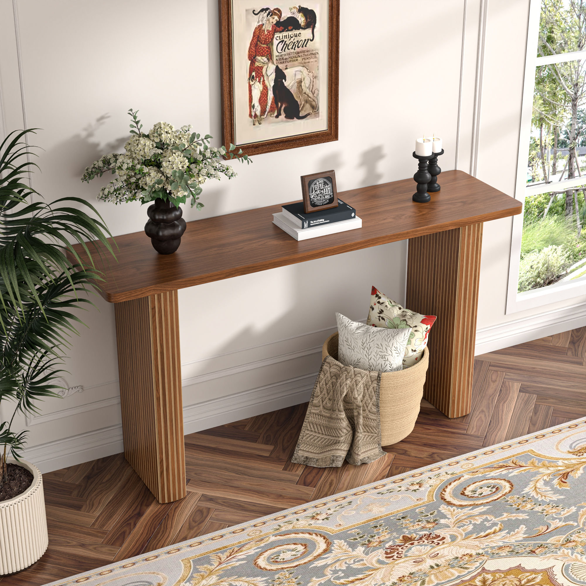 George Oliver Rectangular Console Table, Long Fluted Entryway Couch ...