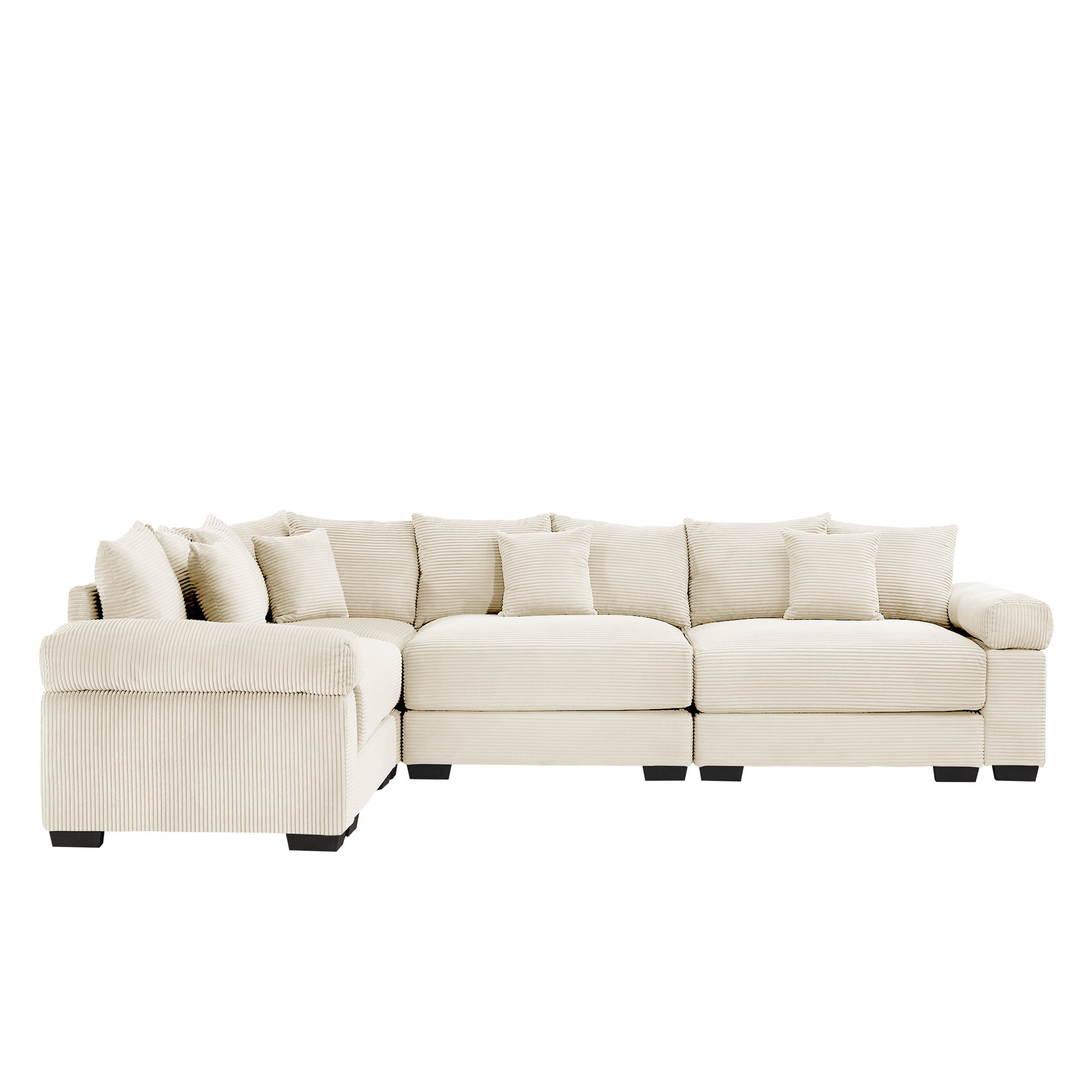Mercer41 Felder L-Shaped Corduroy Sectional Sofa with Throw Pillows ...