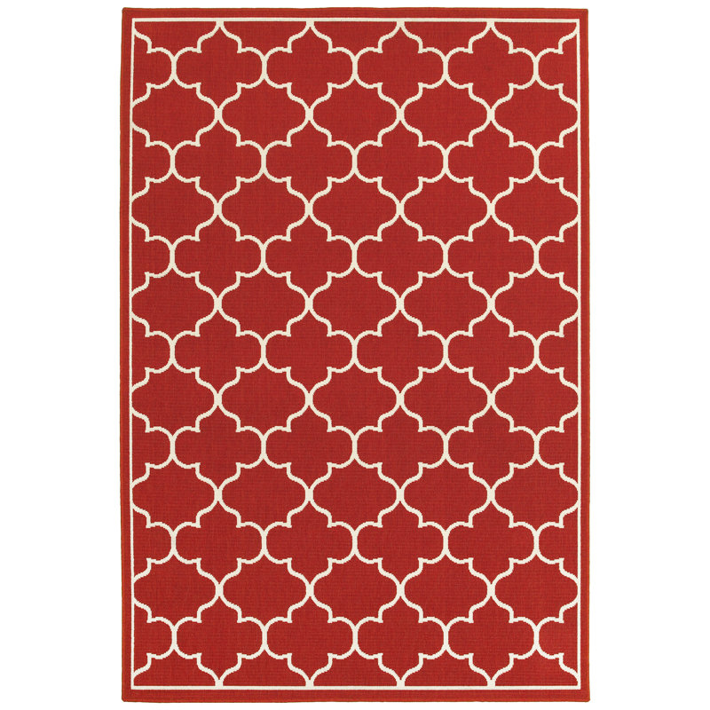 Lark Manor Russo Geometric Brick Red/Ivory Indoor/Outdoor Area Rug ...