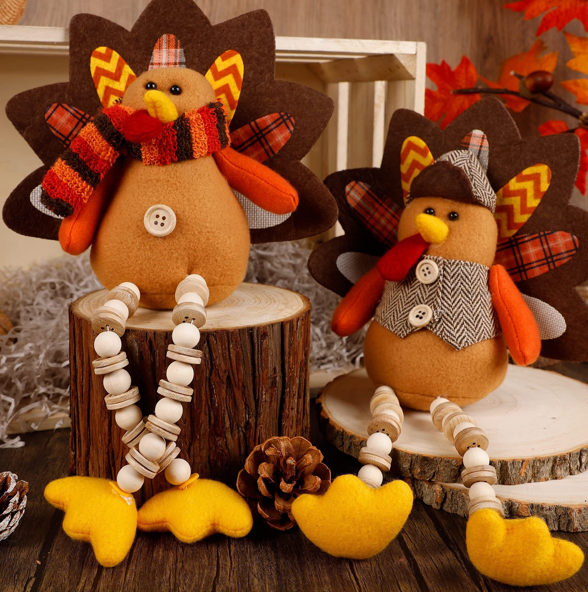 Ophelia & Co. 2 Pack Plush Stuffed Turkeys Shelf Sitters Figurine Gift ...