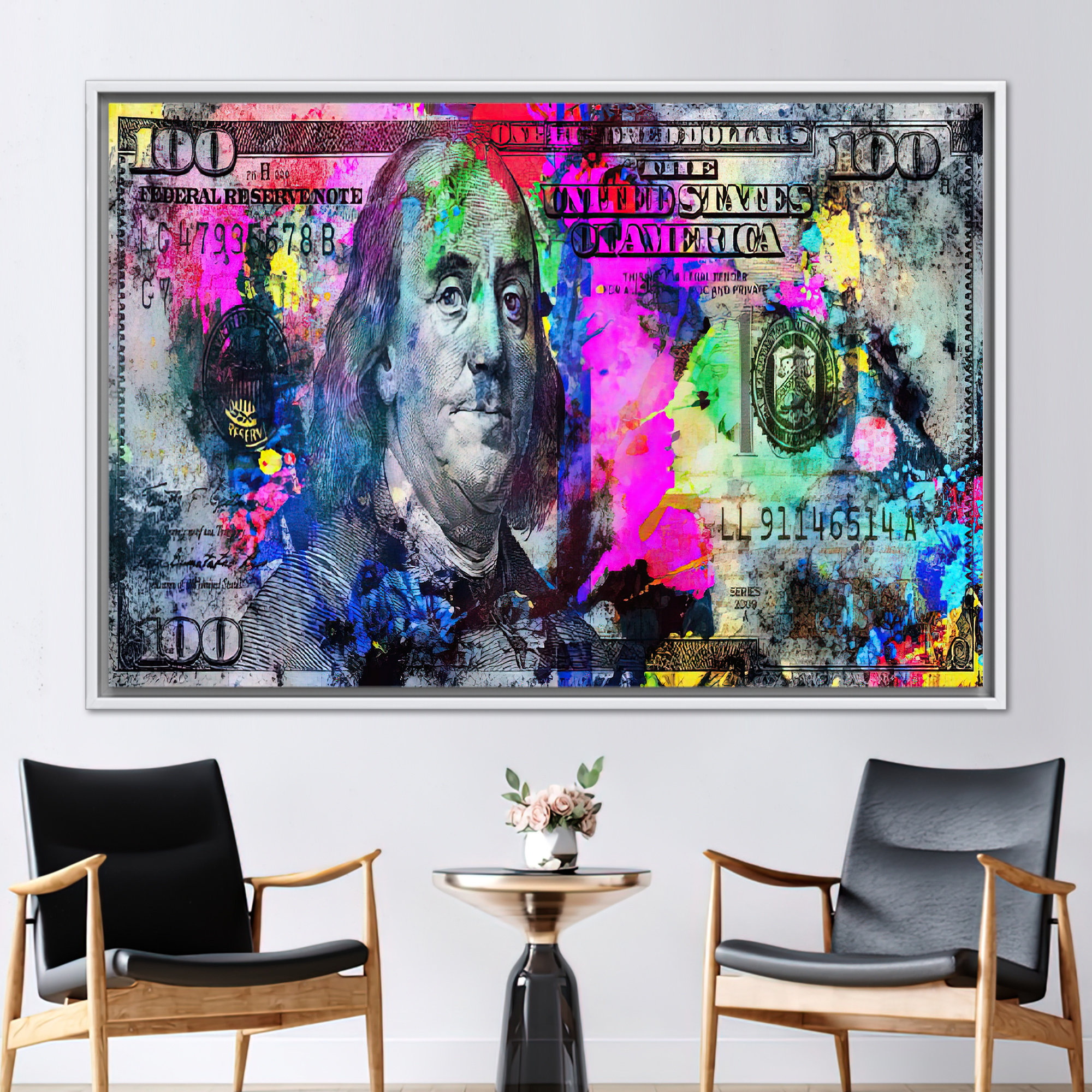 Ebern Designs Dollar Art Canvas, Colourful Dollar Artwork, Benjamin ...