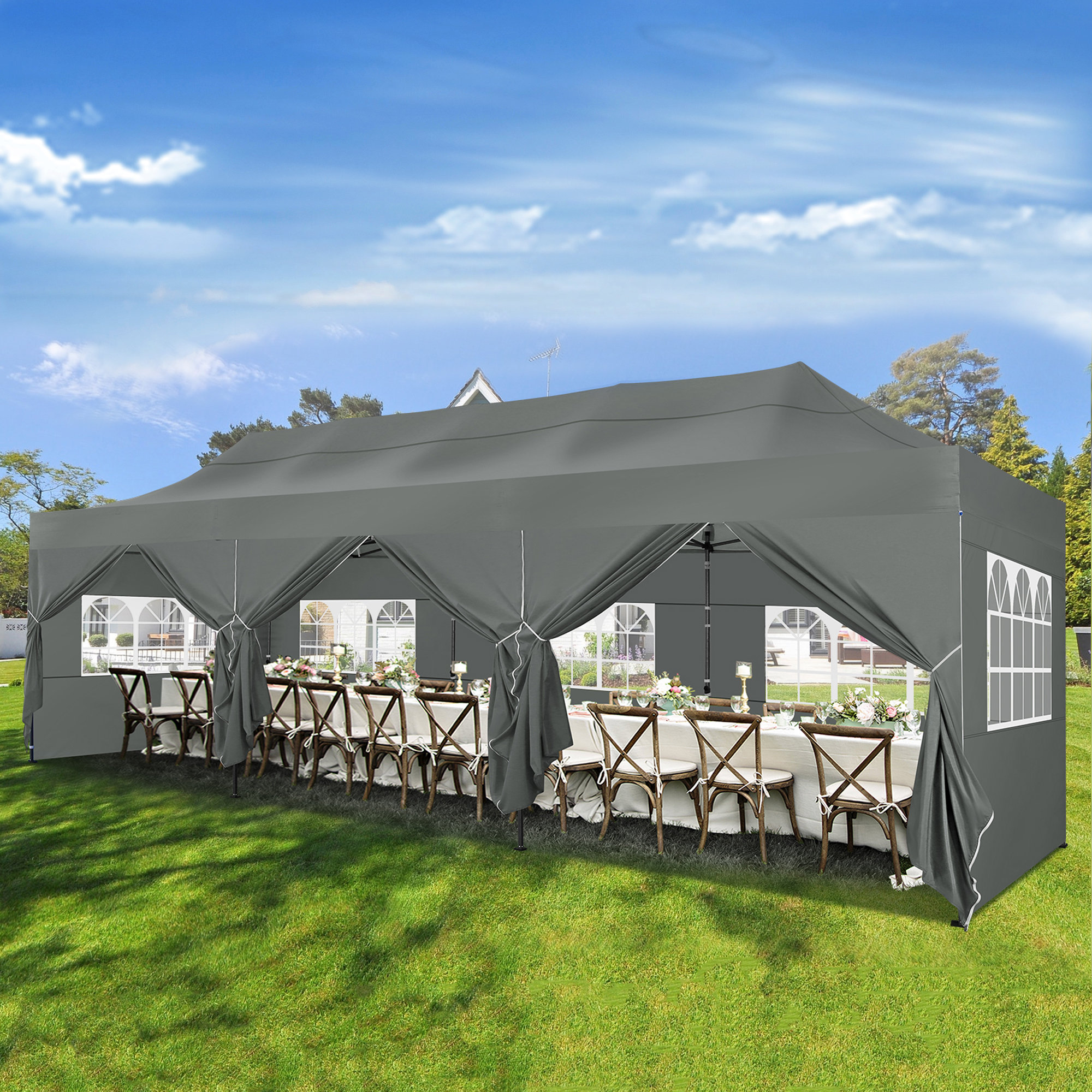 DreamDwell Home 30 Ft x 10 Ft Real Heavy Duty Steel Pop-Up Canopy with ...