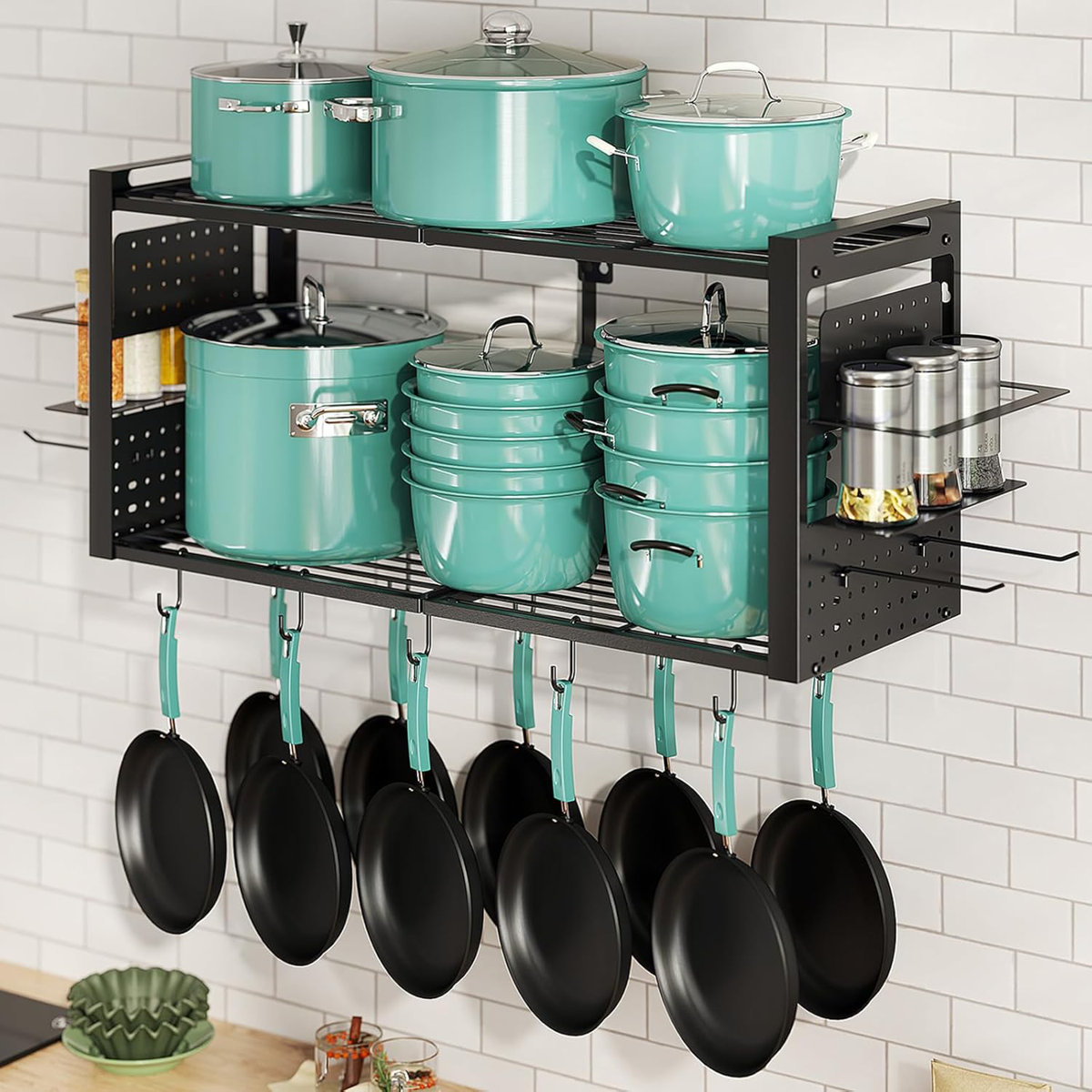 Prep & Savour 31 Inch Pot Rack Wall Mounted, 2-Tier Pots and Pans ...